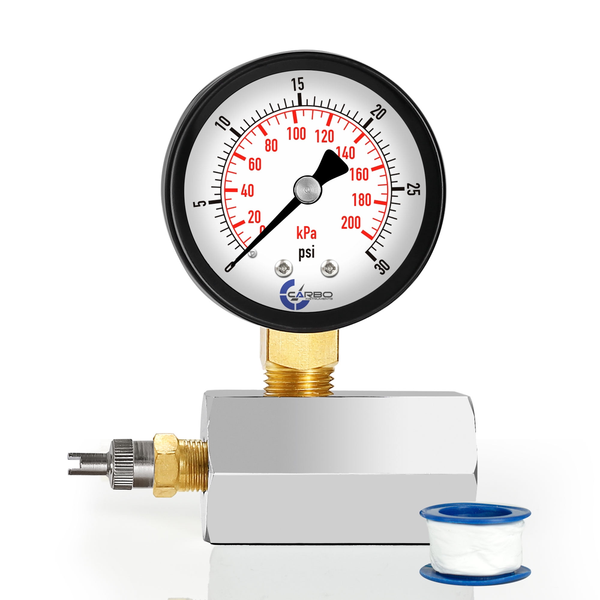Gas Test Pressure Gauge 30 Pound, 30 PSI / 200kPa, 3/4” FNPT Connection ...