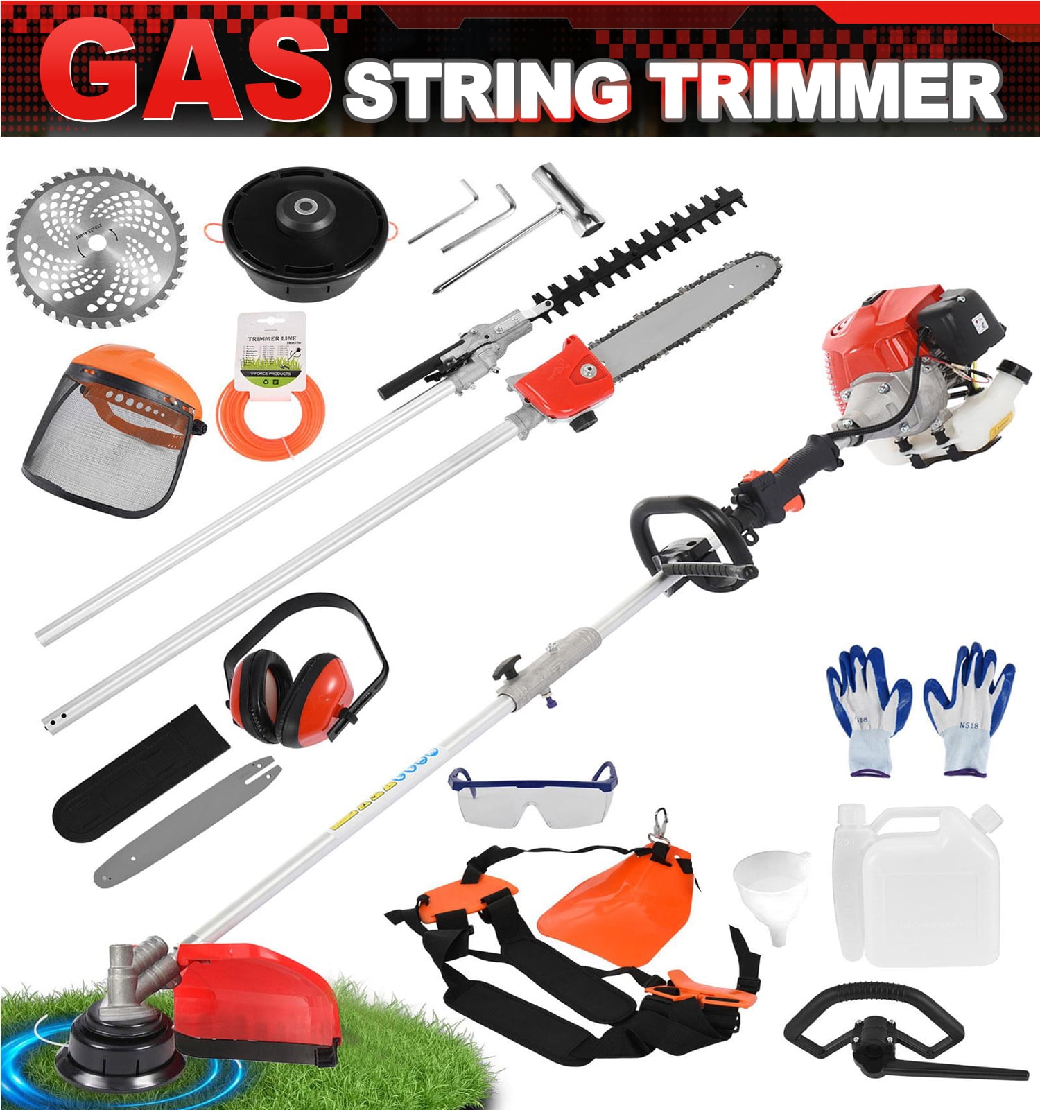 Gas Weed Wacker - 52cc 2-Stroke 5 in 1 Multi-Functional Lawn Mower ...