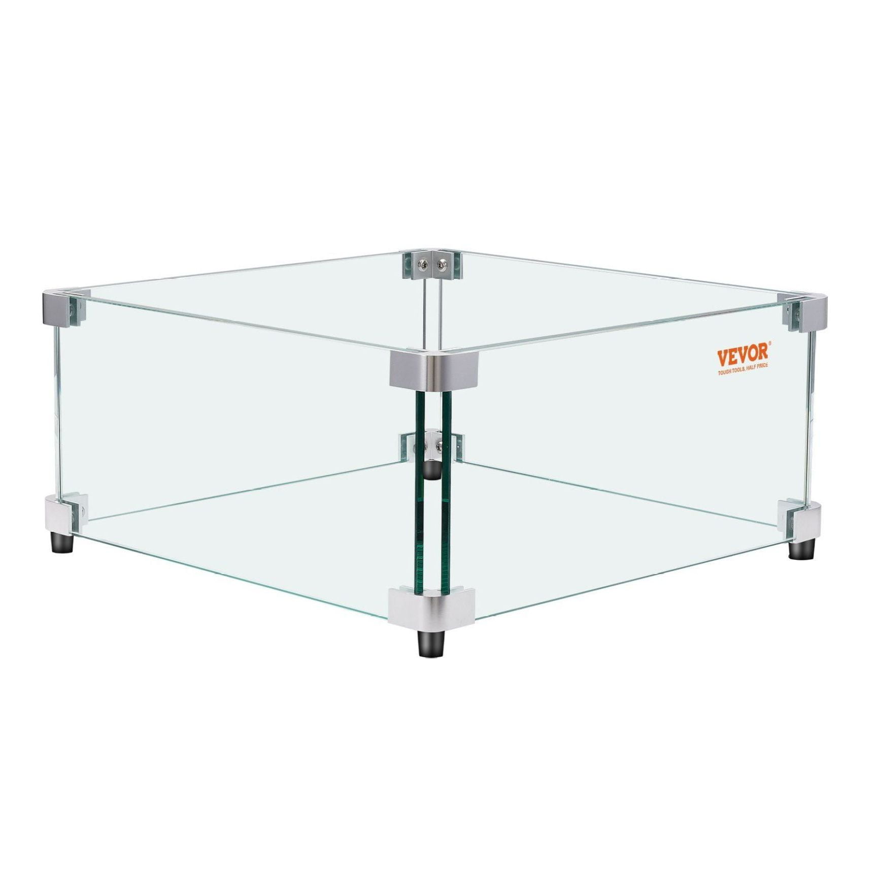 Gas Wind Guard for Square Fire Table, 19 x 19 x 7.5 inch Clear Tempered ...