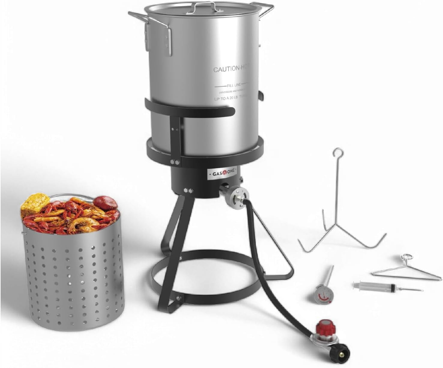 GasOne 30QT Seafood Boil and Turkey Fryer Set with Propane Gas Burner ...