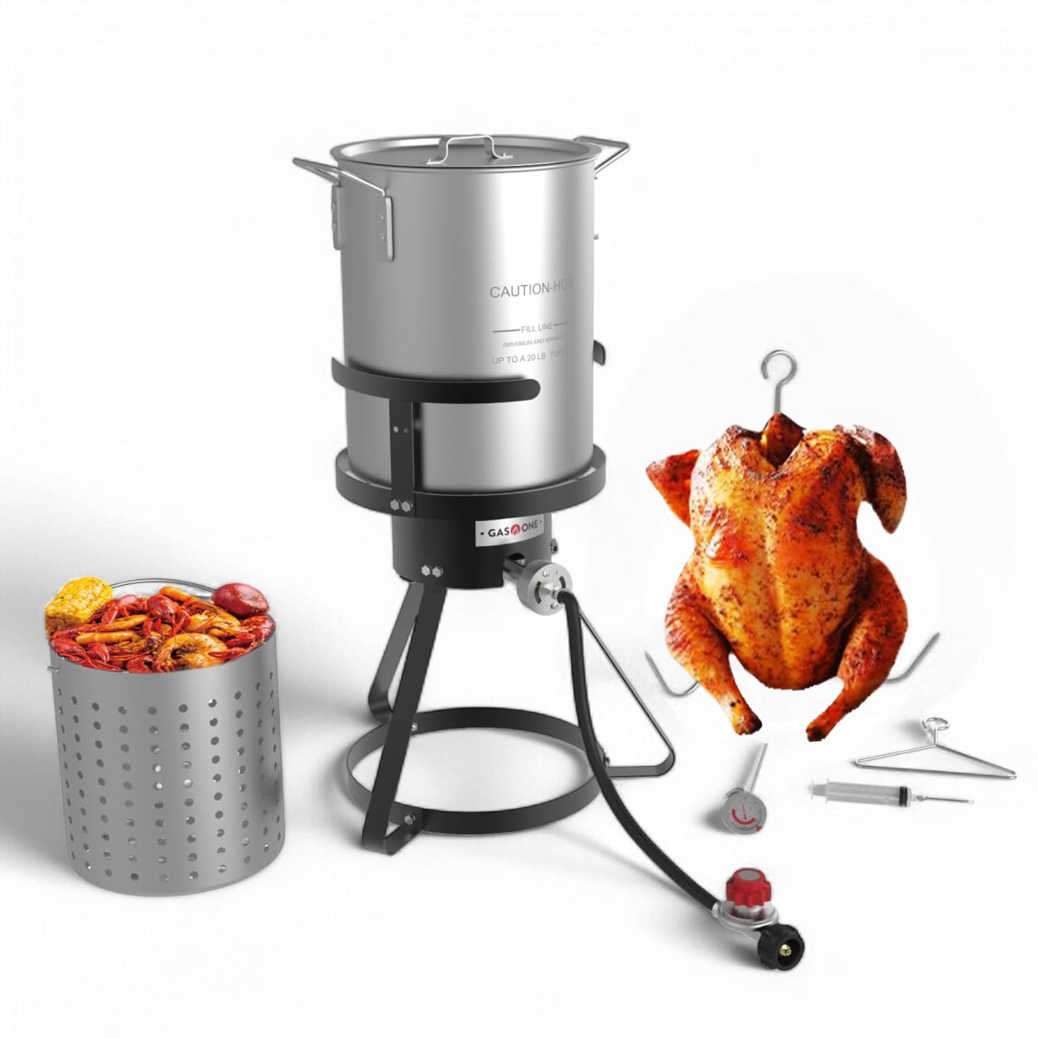 GasOne 30QT Seafood Boil VTF5 and Turkey Fryer Set Propane Gas Burner ...