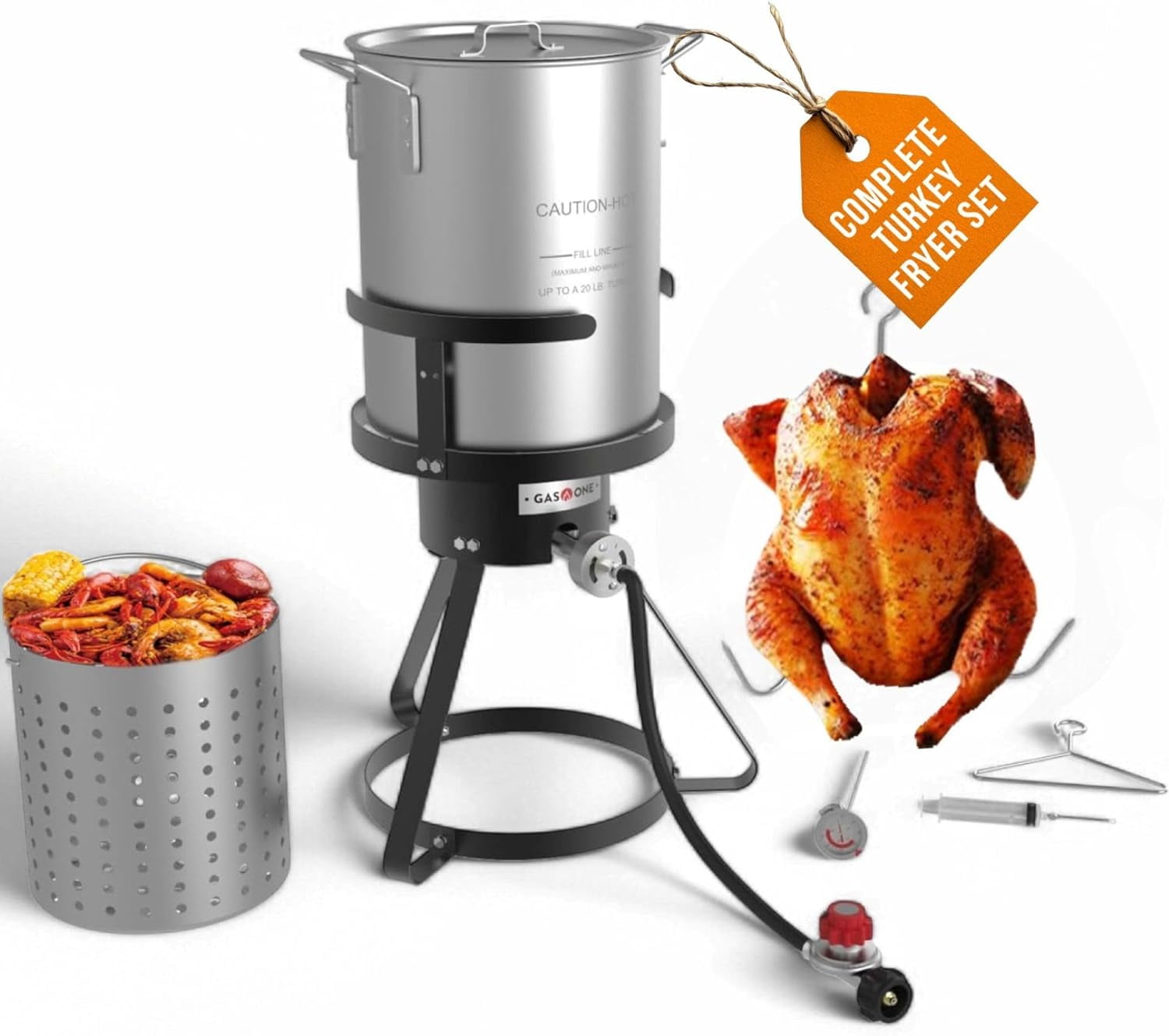 GasOne 30QT Turkey Fryer Set and Seafood Boil with Propane Gas Burner ...