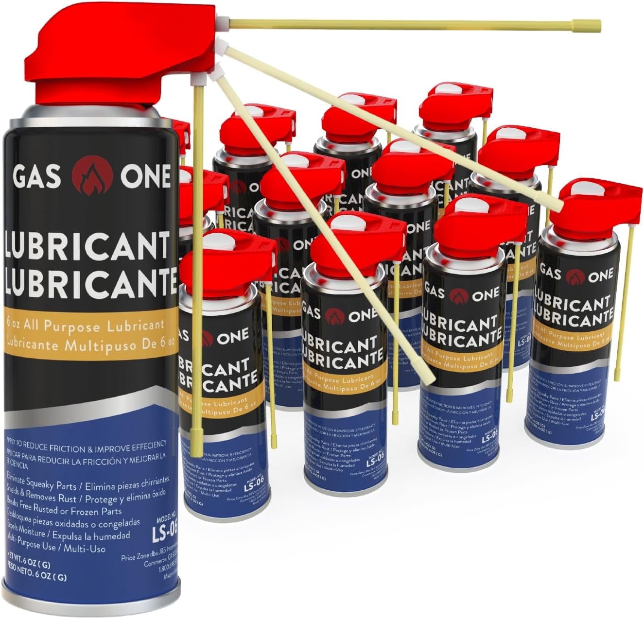 GasOne LS-06 All-Purpose Lubricant Spray – 12-Pack 6oz Lubricant Spray with Dual Spray Action ...