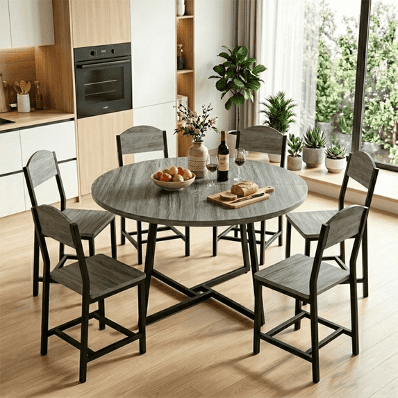 Gasee 7 Piece Dining Table Set,Modern Round Kitchen Table and 6 Chairs ...