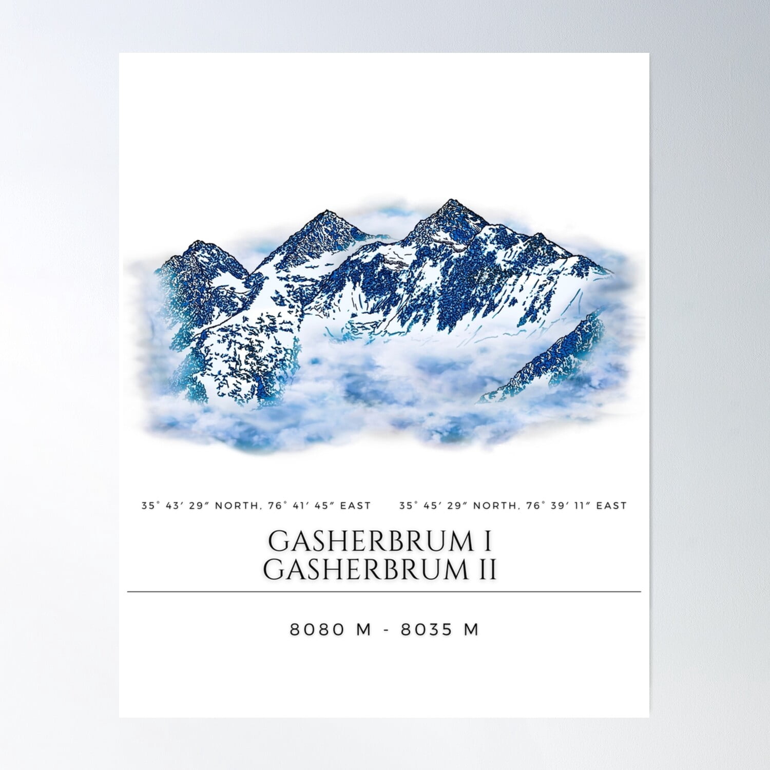 Gasherbrum I & Ii Poster Wall Art, Modern Wall Decor, 24x36 UNFRAMED ...