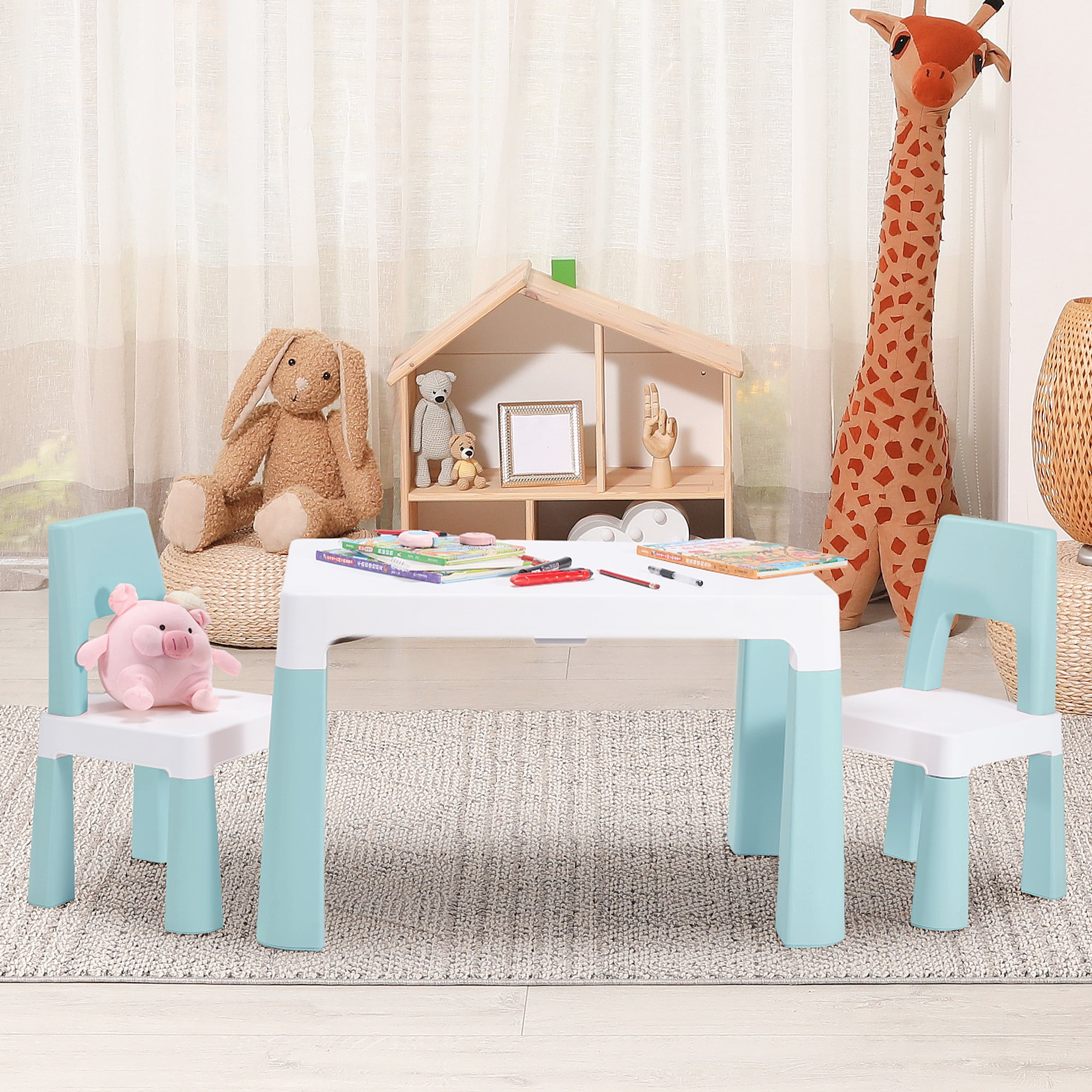 Gasky Table and 2 Chairs Set, Kids Activity Tables for Reading, Drawing ...