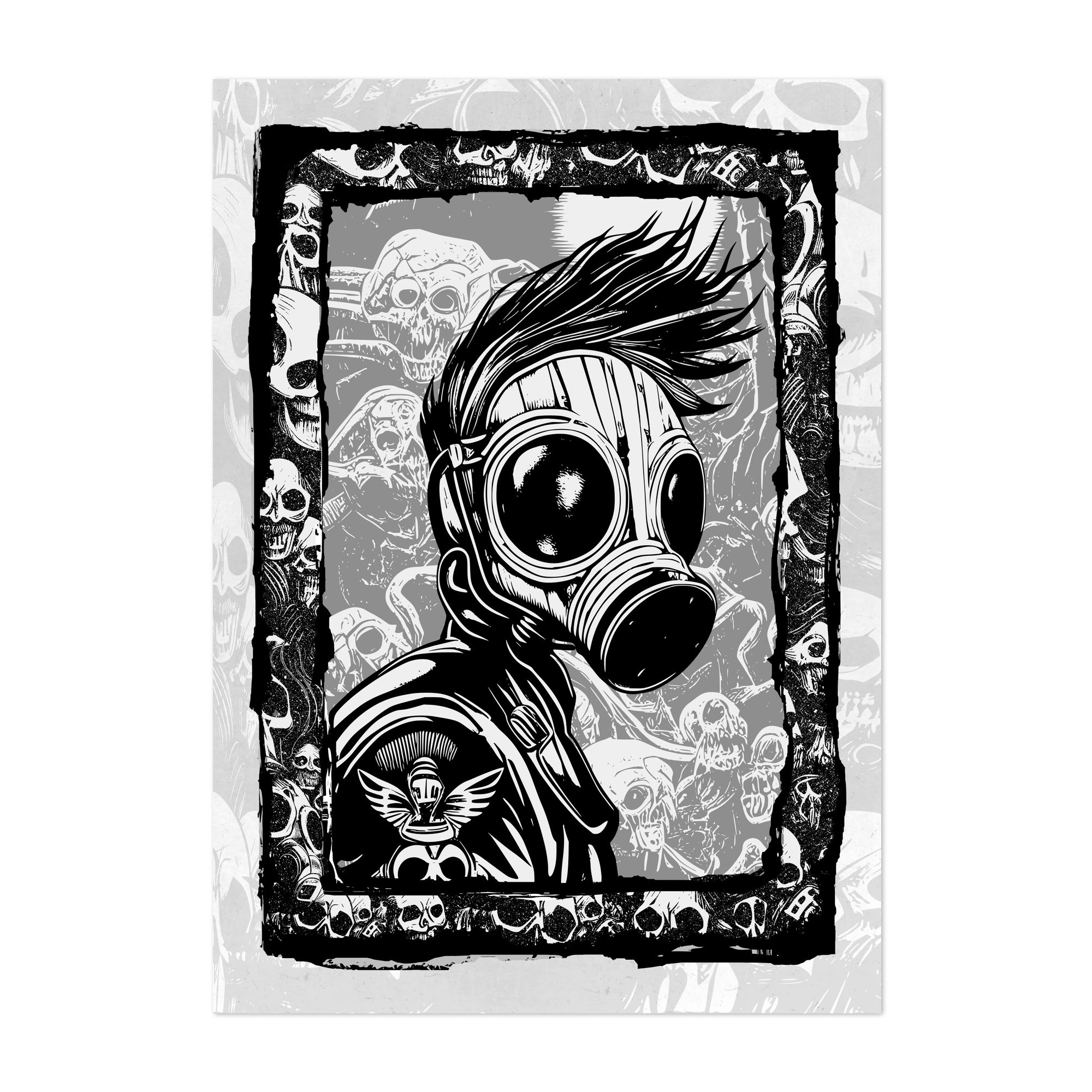 Gasmask Punk Skulls - Illustration Skull Gothic Creepy Black and White ...