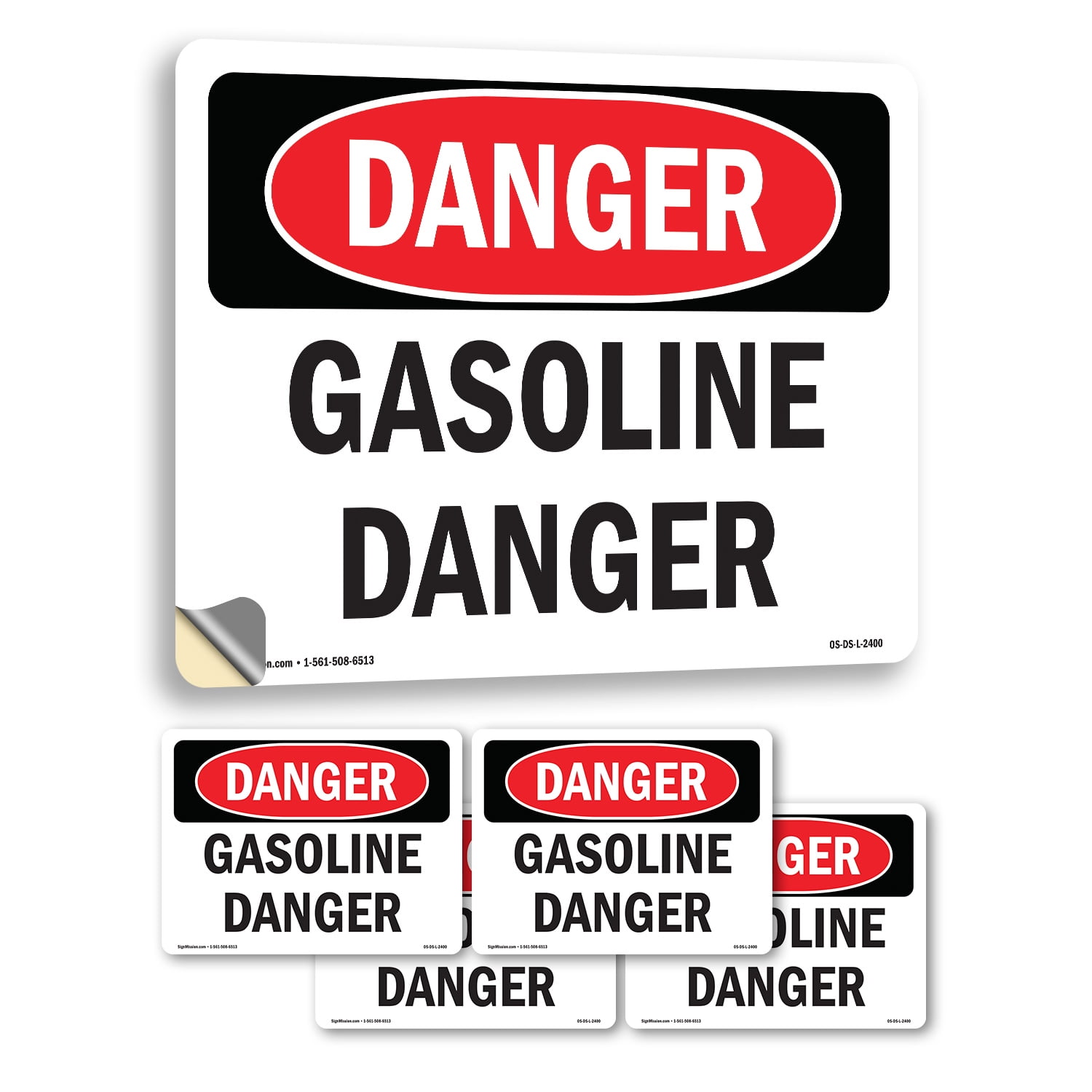 Gasoline Danger OSHA Danger Vinyl Decal Label 10 Inch x 7 Inch - 5 Pack ...