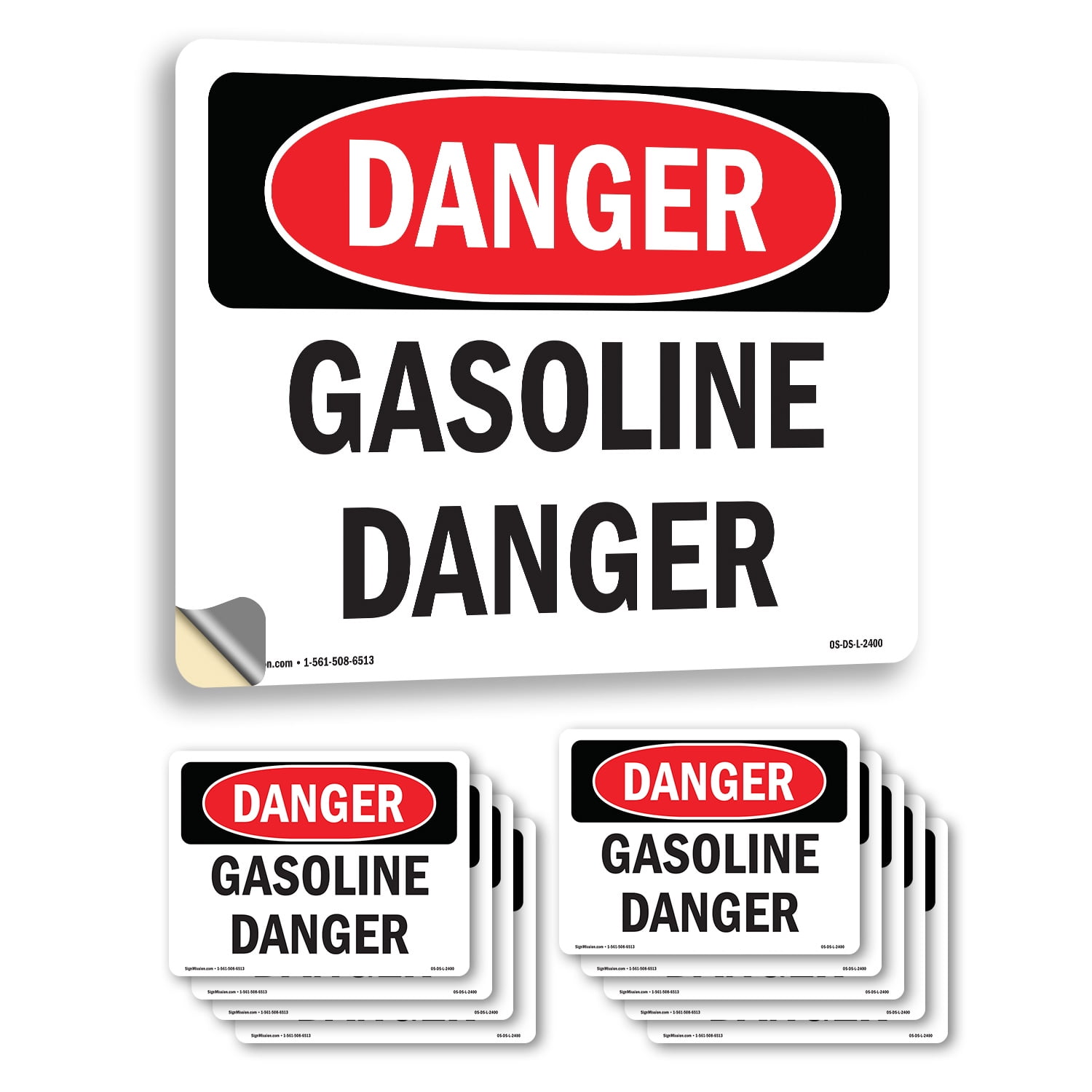 Gasoline Danger OSHA Danger Vinyl Decal Label 18 Inch x 12 Inch - 10 ...