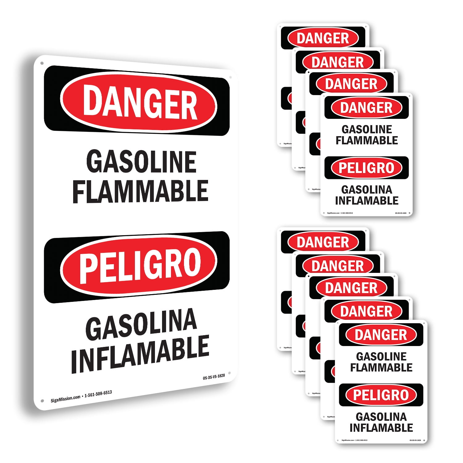 Gasoline Flammable Bilingual OSHA Danger Aluminum Sign 24 Inch x 18 ...