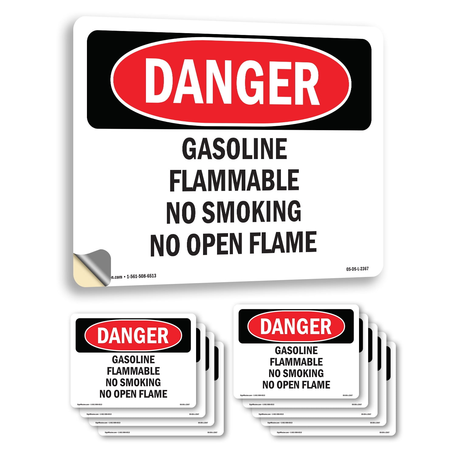 Gasoline Flammable No Smoking No Open Flame OSHA Danger Vinyl Decal ...