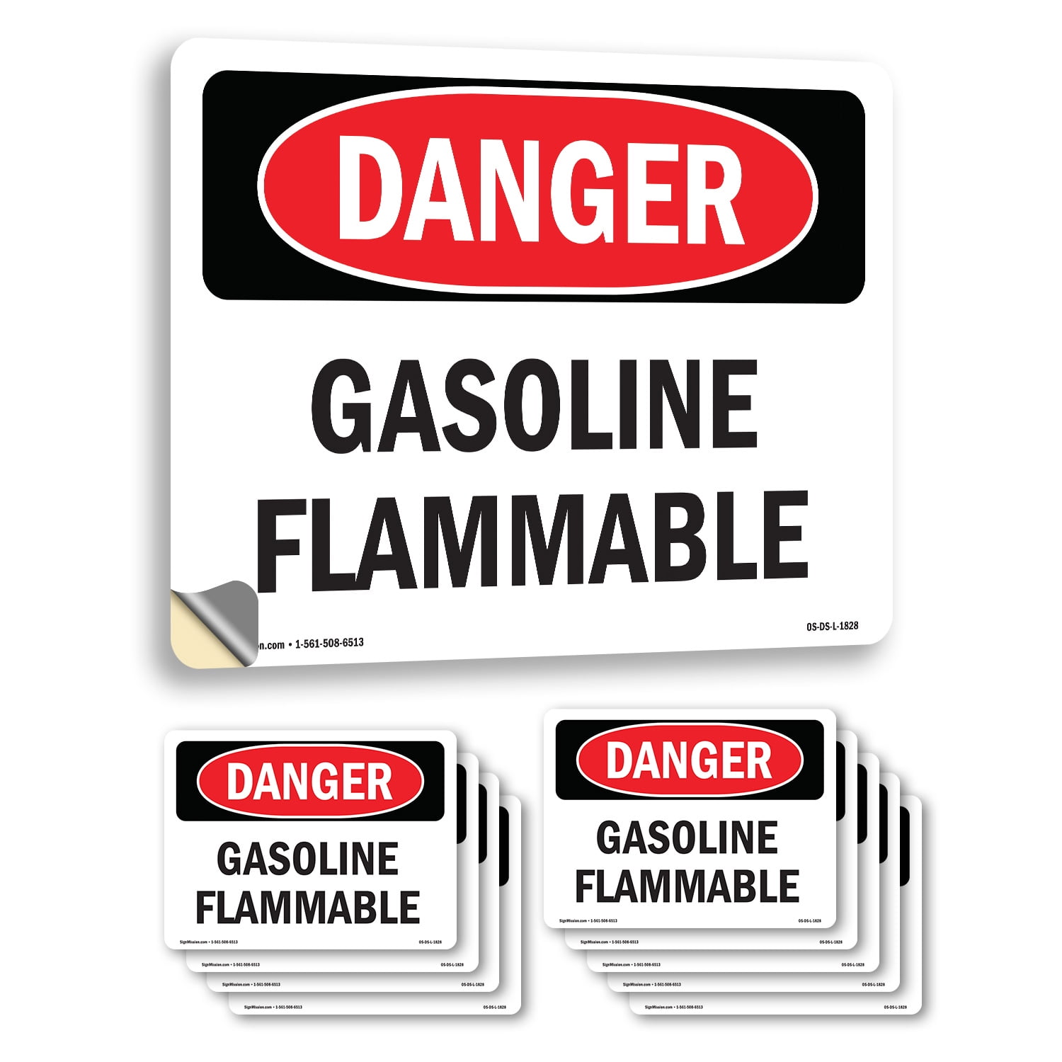 Gasoline Flammable OSHA Danger Vinyl Decal Label 18 Inch x 12 Inch - 10 ...