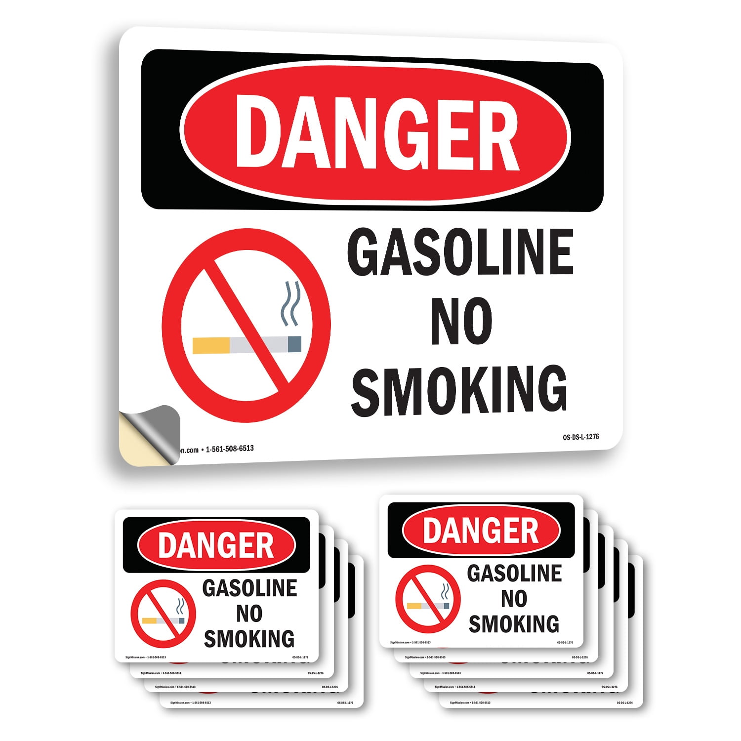 Gasoline No Smoking OSHA Danger Vinyl Decal Label 5 Inch x 3.5 Inch ...