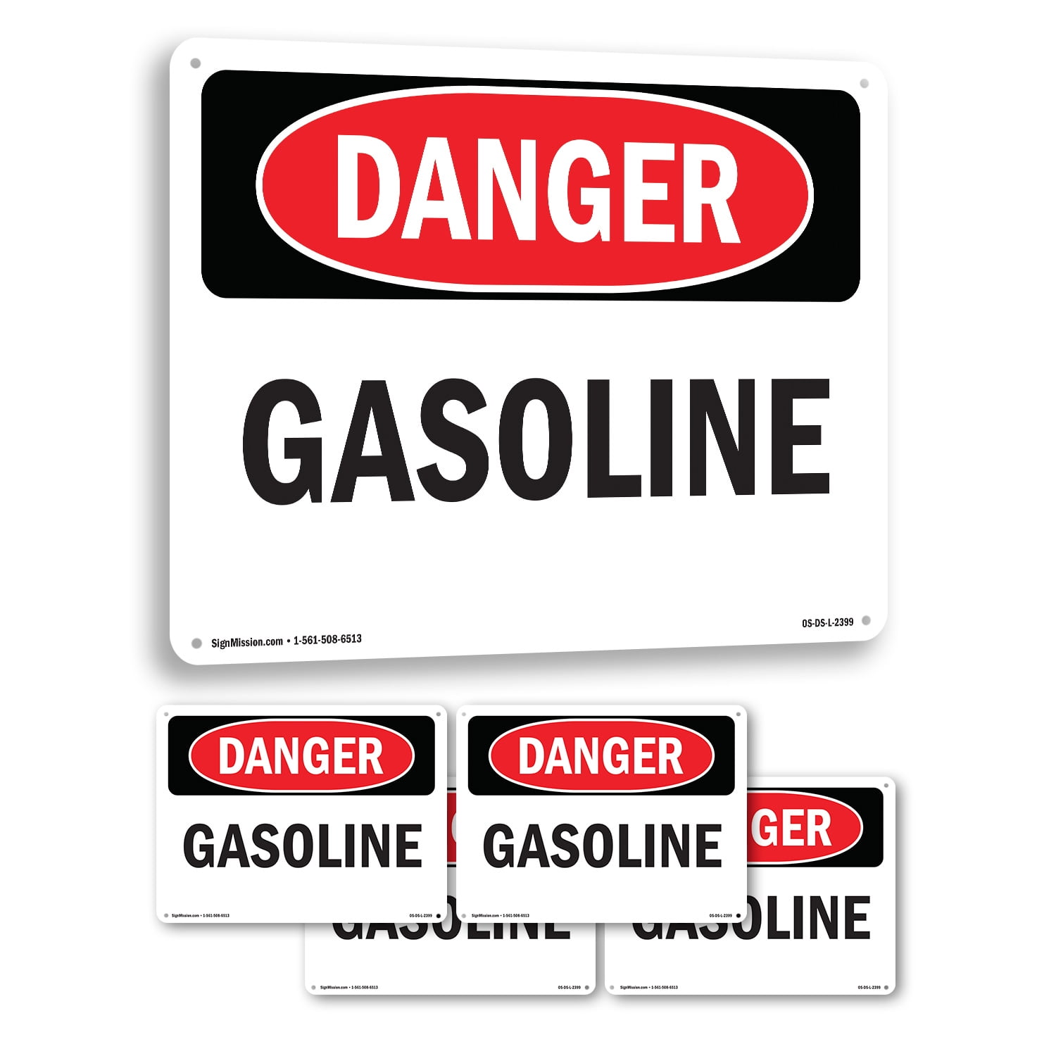 Gasoline OSHA Danger Rigid Plastic Sign 24 Inch x 18 Inch - 5 Pack ...
