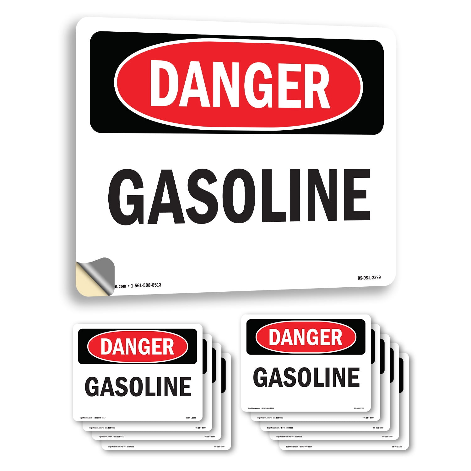 Gasoline OSHA Danger Vinyl Decal Label 5 Inch x 3.5 Inch - 10 Pack ...