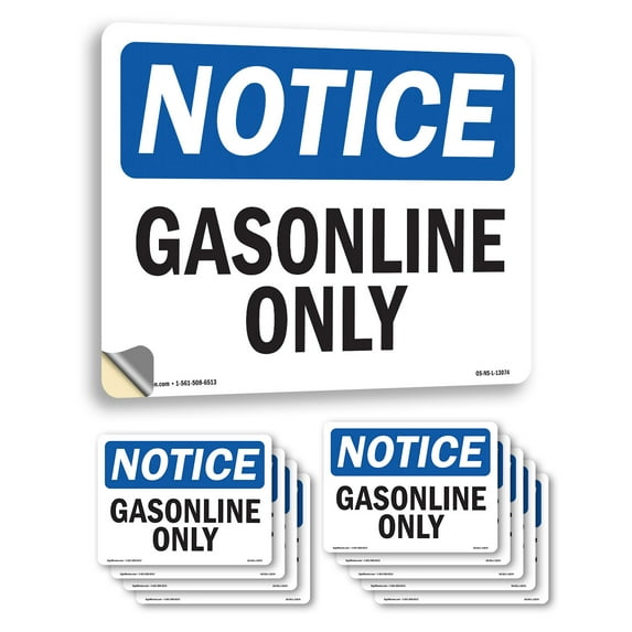 Gasoline Only OSHA Notice Vinyl Decal Label 24 Inch x 18 Inch - 10 Pack ...