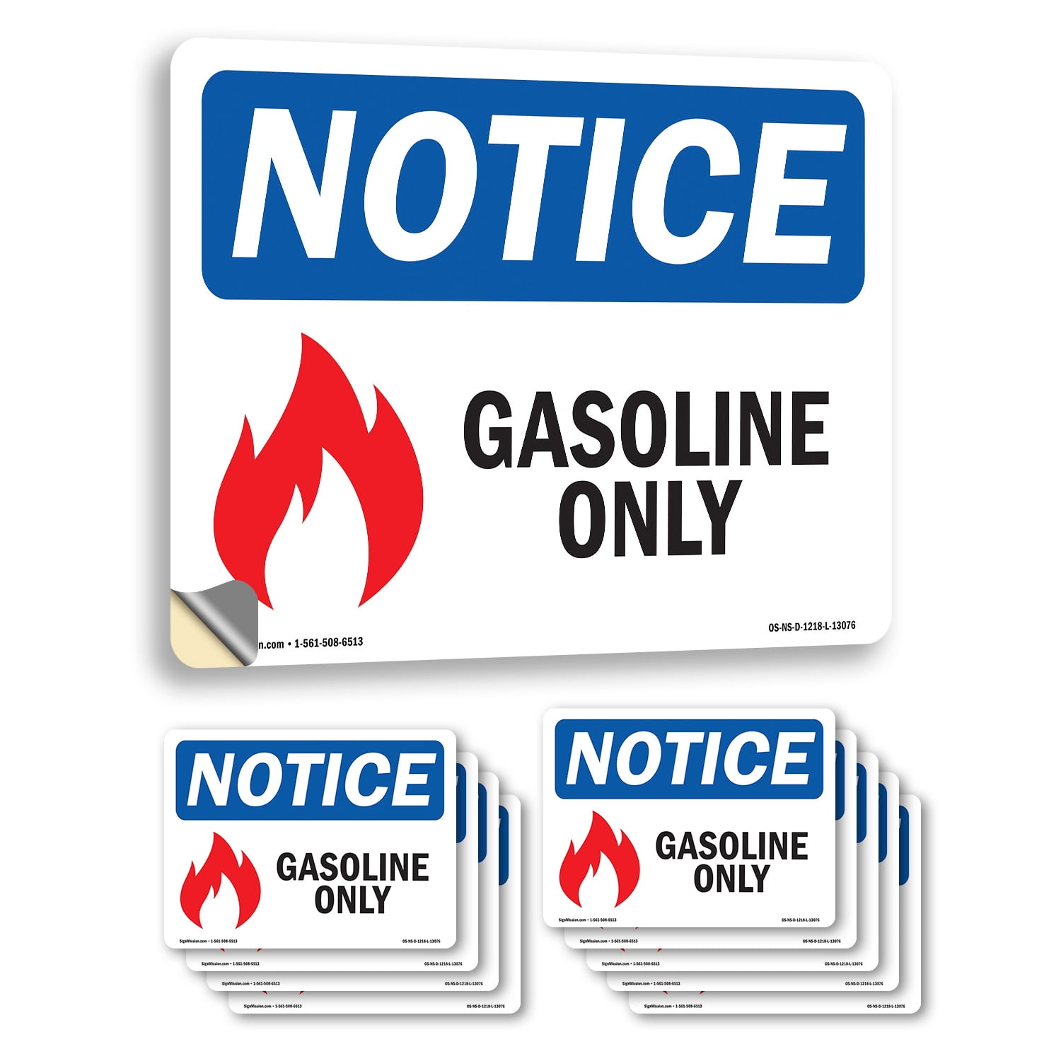 Gasoline Only With Symbol OSHA Notice Vinyl Decal Label 18 Inch x 12 ...