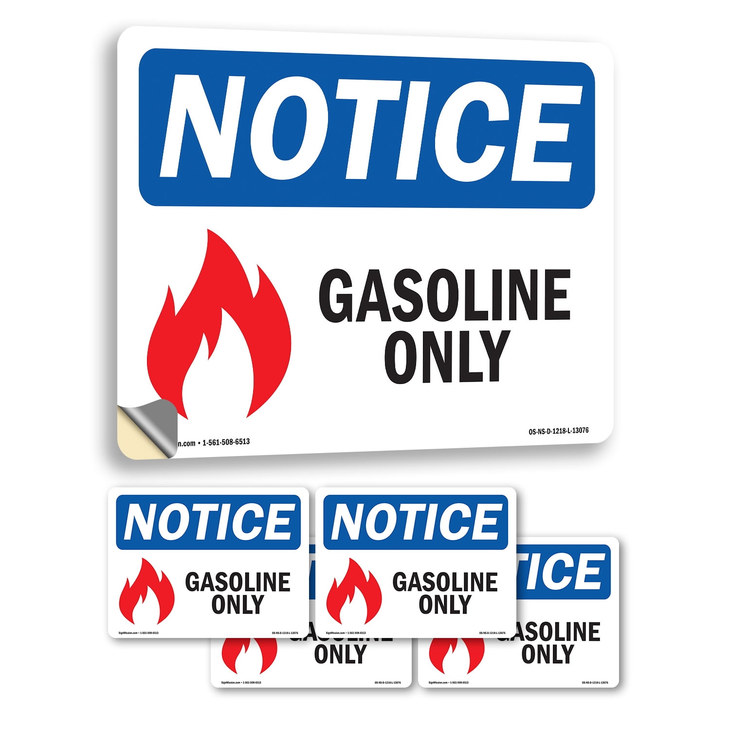 Gasoline Only With Symbol OSHA Notice Vinyl Decal Label 24 Inch x 18 ...