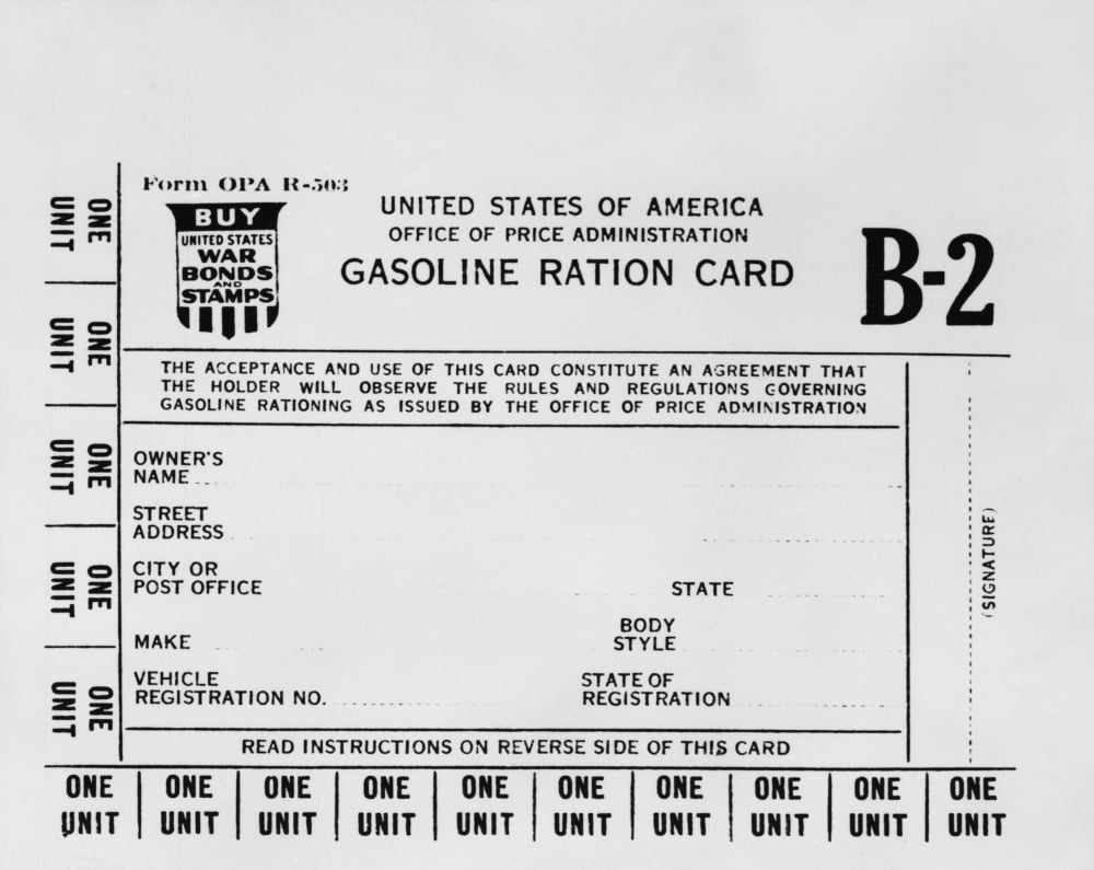 Gasoline Ration Card B2 For American Workers Who Needed Extra Gasoline ...