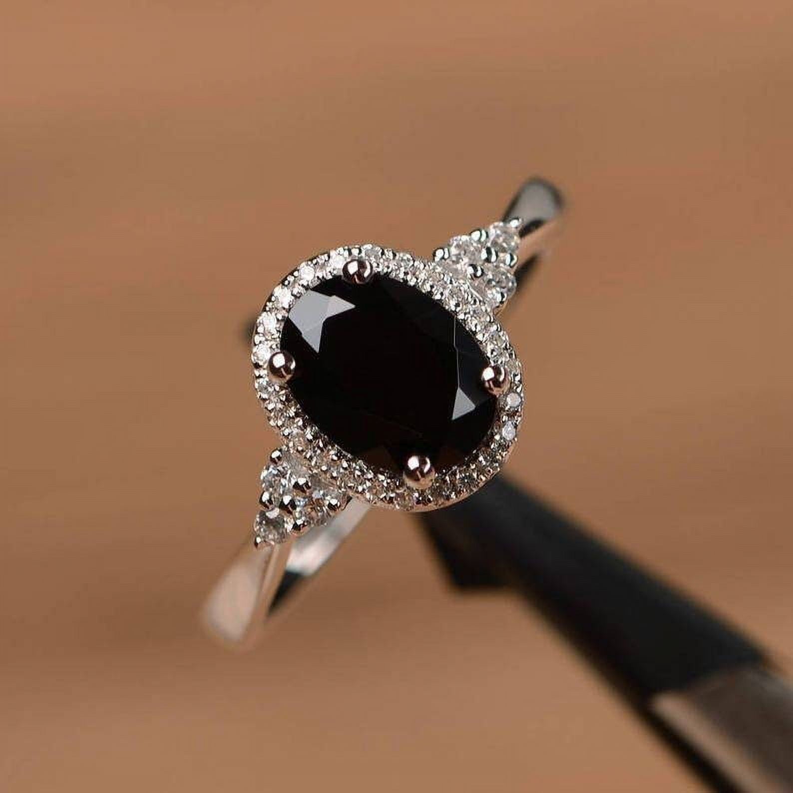 Gaspara Oval Cut Black Onyx Engagement Ring For Women's 925 Sterling ...