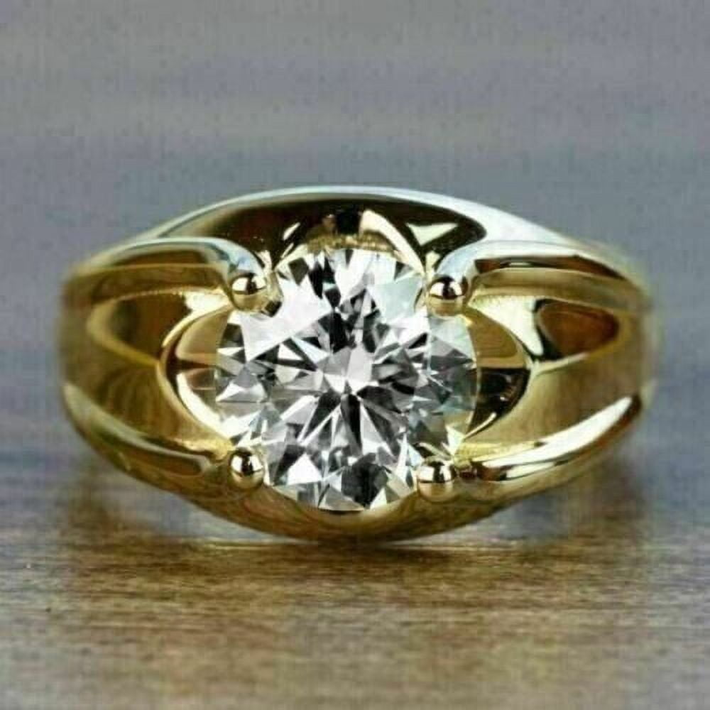 Gaspara Real Moissanite Round Cut Solitaire Pinky Men's Ring 14K Yellow ...