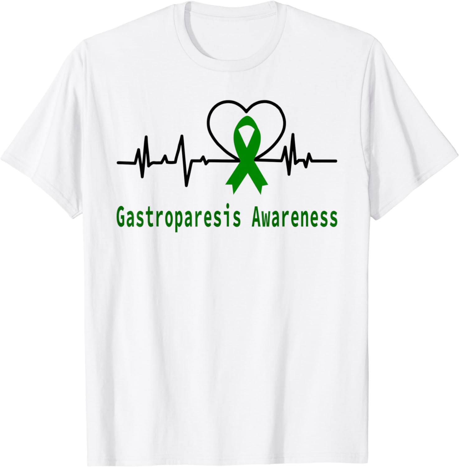Gastroparesis Awareness Heartbeat Support Green Ribbon T-Shirt ...