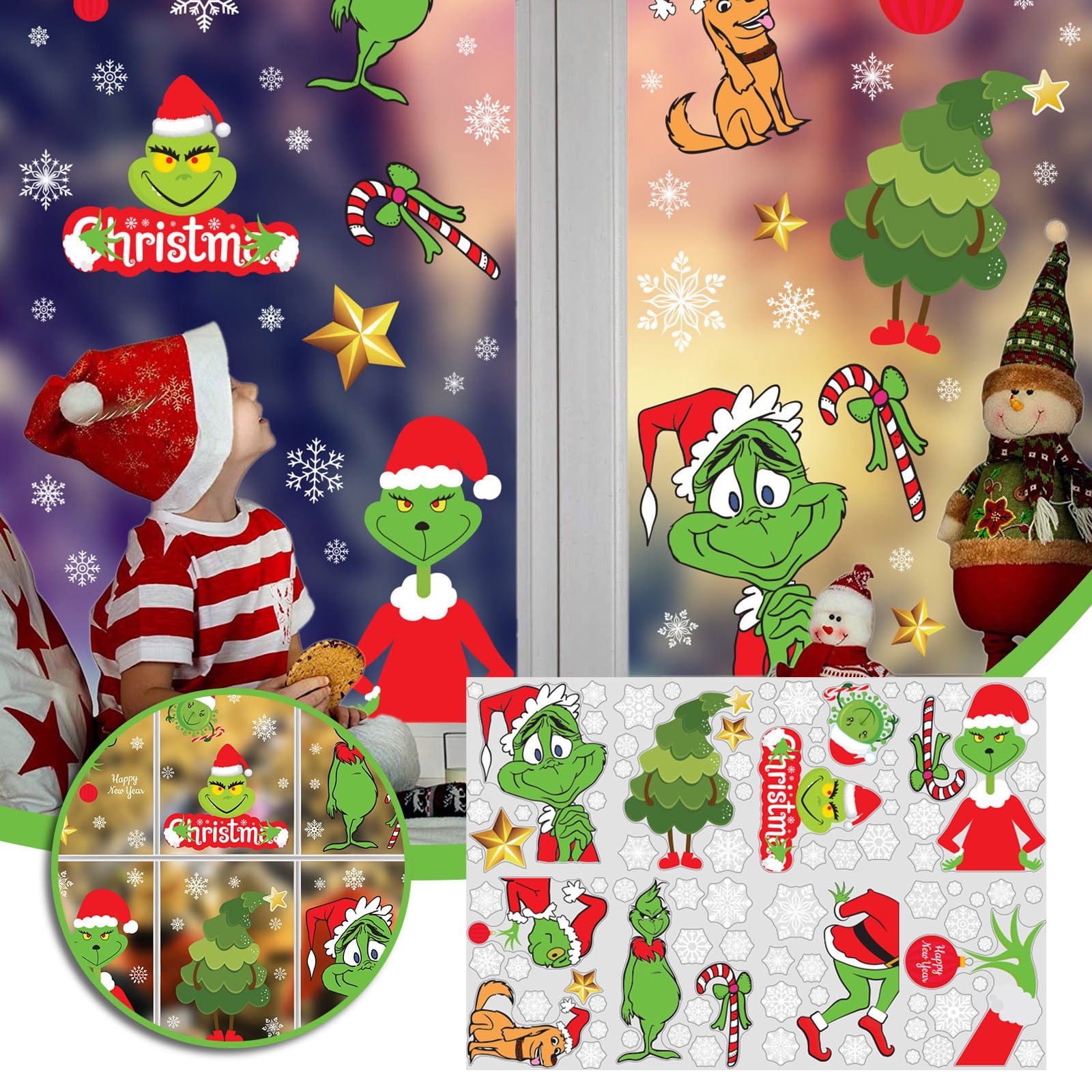 Grinch Christmas Tree Decorations, Christmas Stickers, Window Wall ...