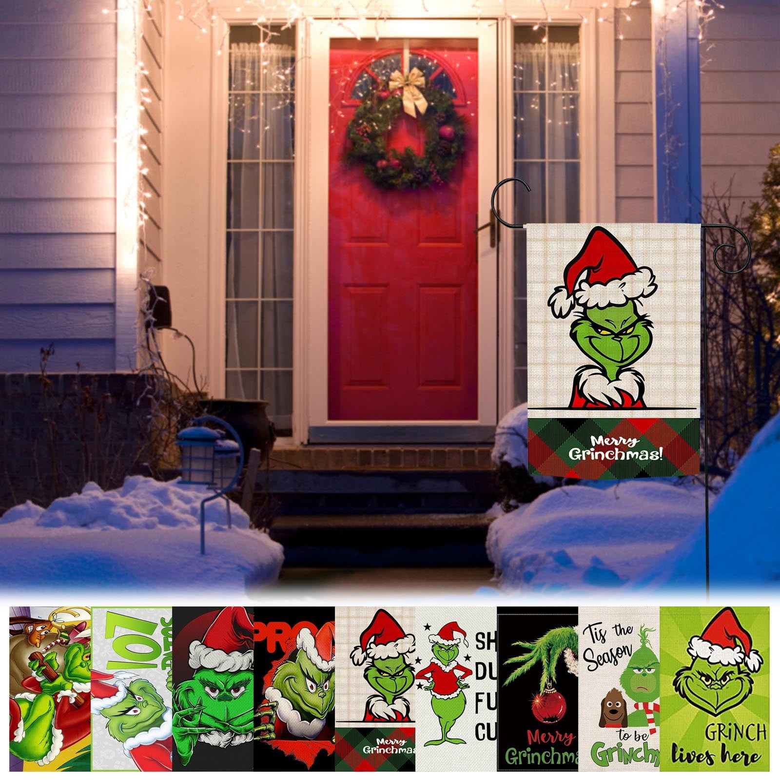 Lunuaoe Grinch Christmas Decorations Indoor Christmas Welcome Garden ...