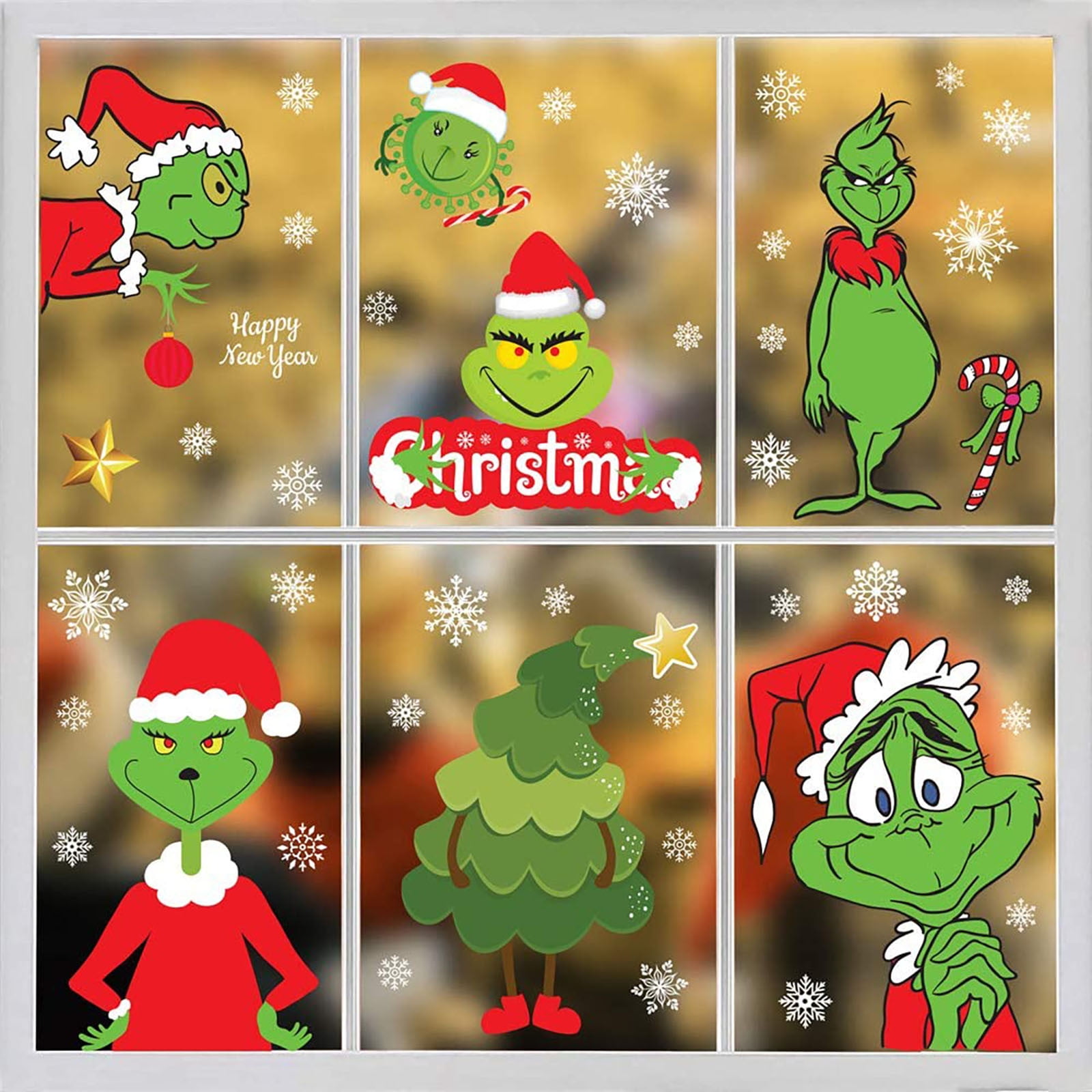 Lunuaoe Grinch Christmas Decorations Window Stickers Christmas Window ...