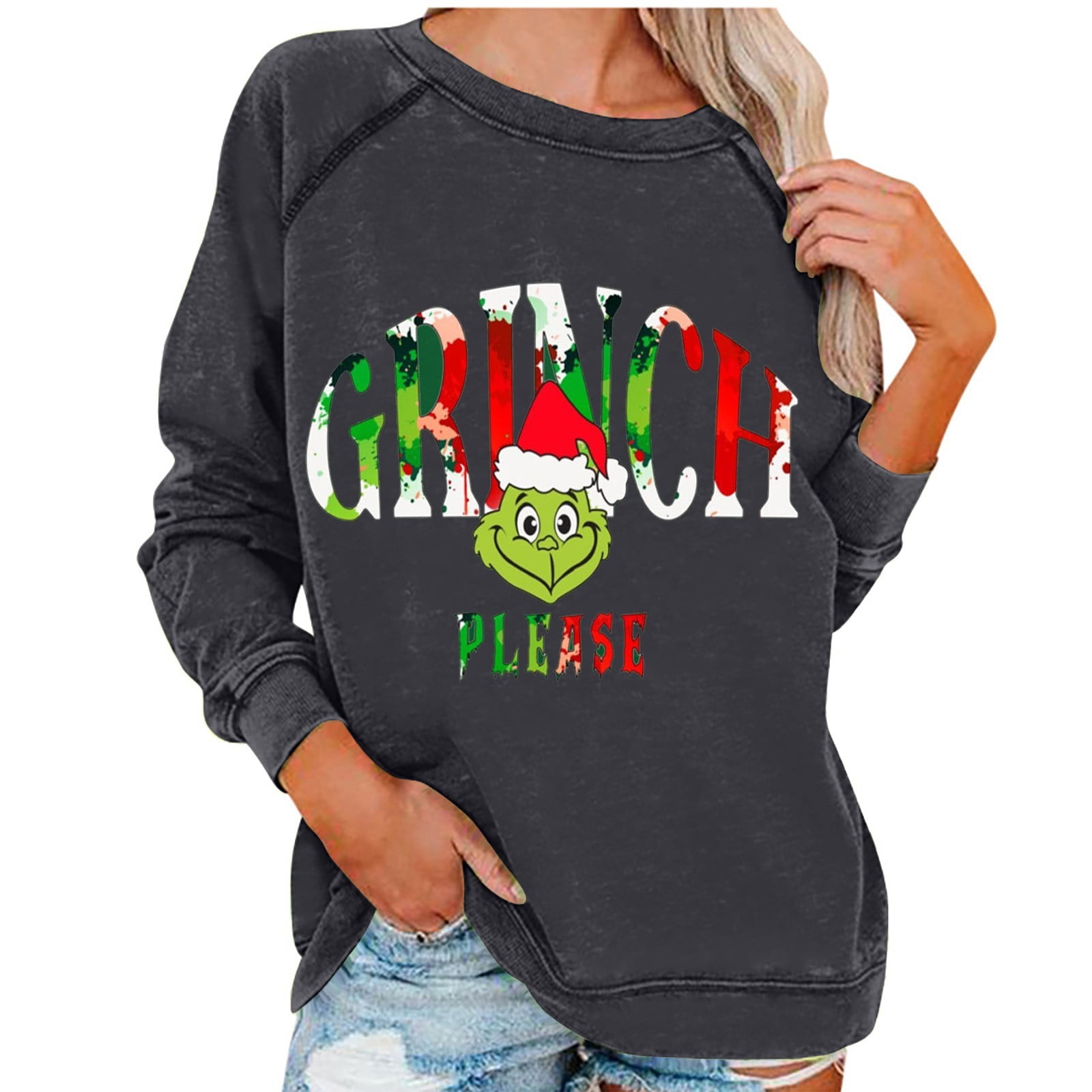 Gasue Grinch Costume, Long Sleeve Blouses for Women Casual O-Neck Shirt ...