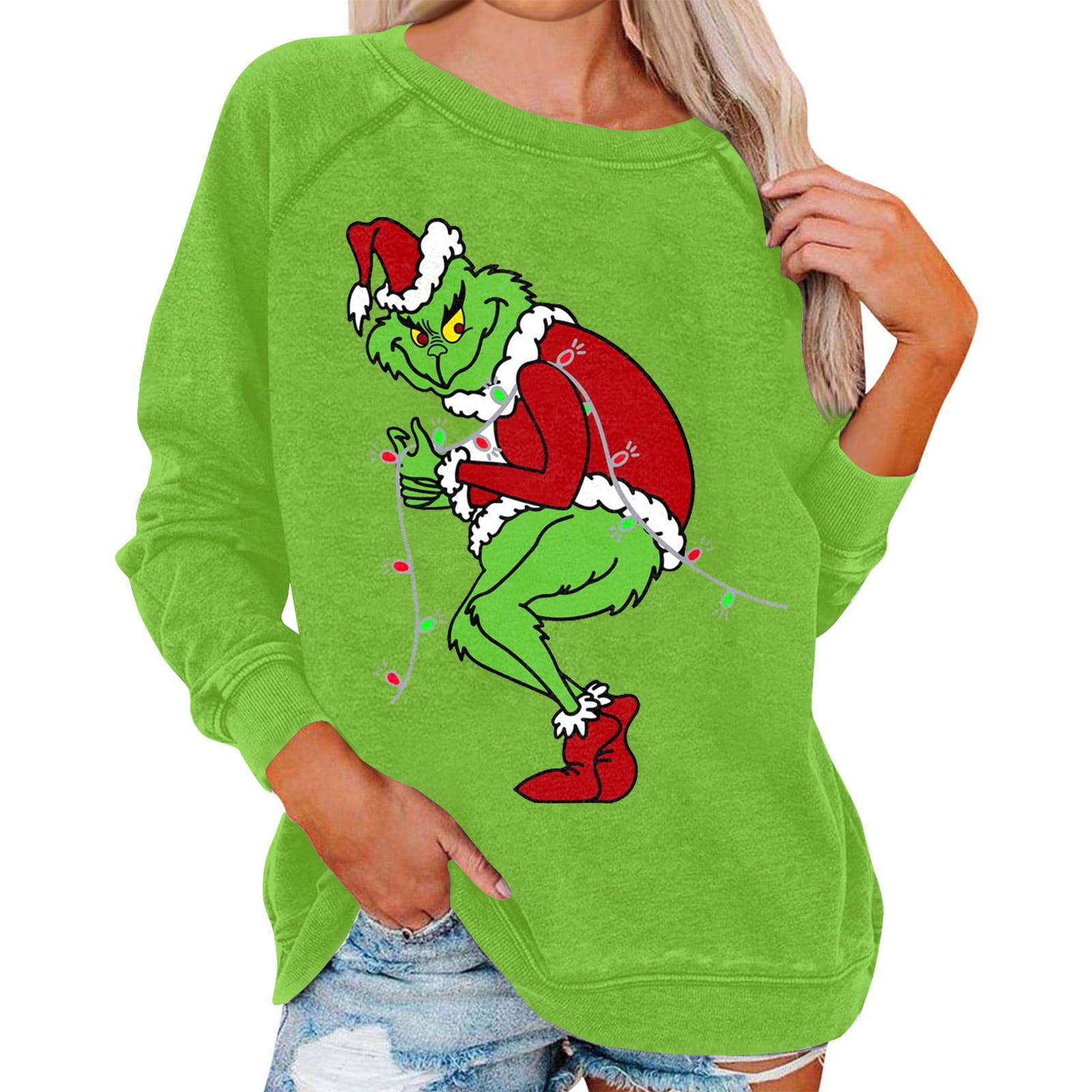 Gasue Grinch Shirts for Adults, Long Sleeve Blouses For Women Casual O ...
