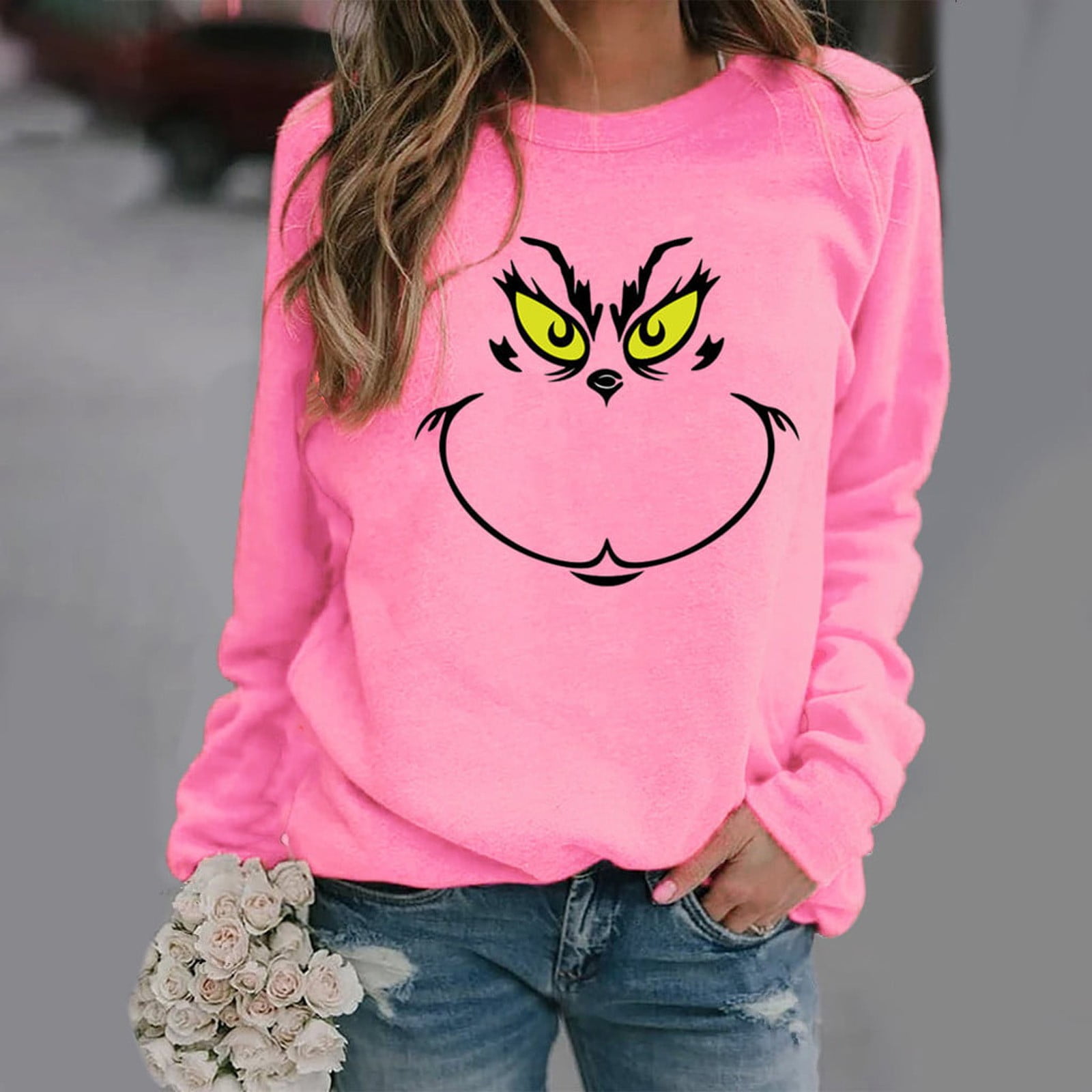 Gasue Grinch Shirt Womens Fashion Printed Long Sleeve Sweater