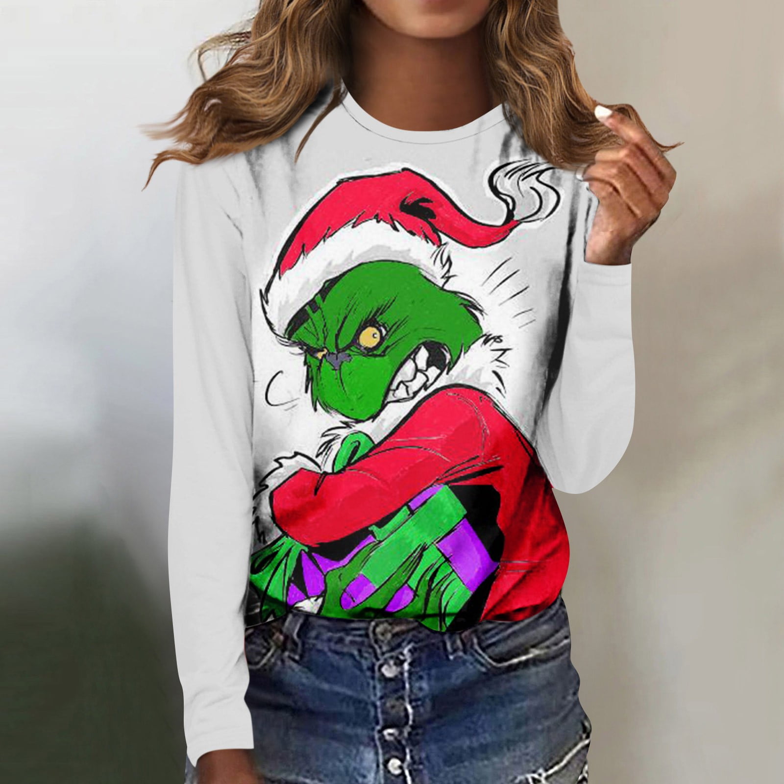 Gasue Grinch Shirts, Gasue Women's Fashion Casual Long Sleeve Print ...