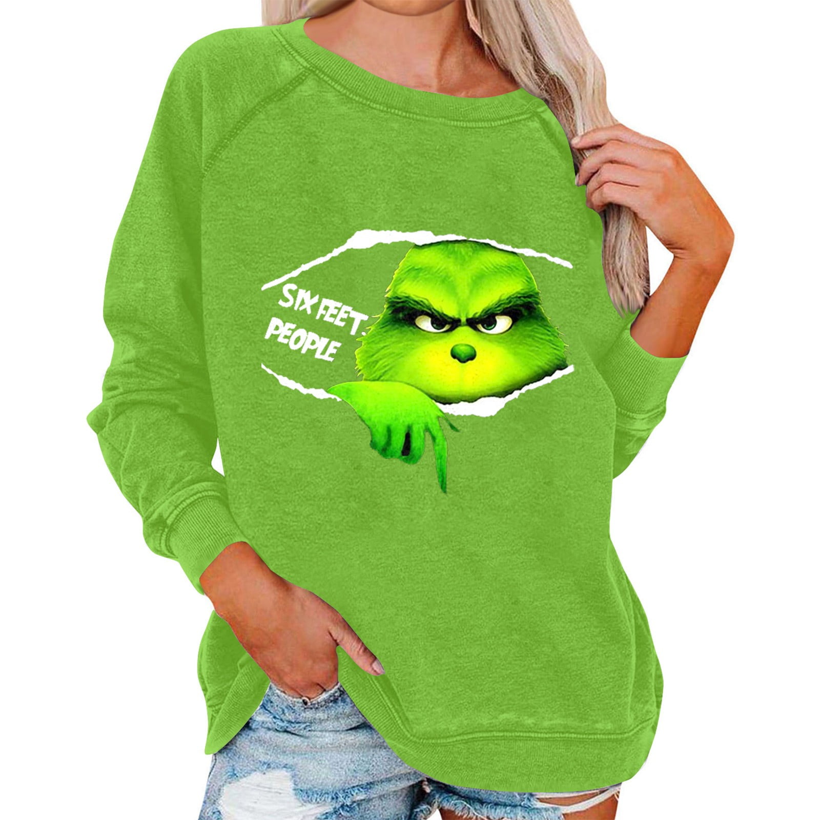 Gasue Grinch Costume, Long Sleeve Blouses for Women Casual O-Neck Shirt ...