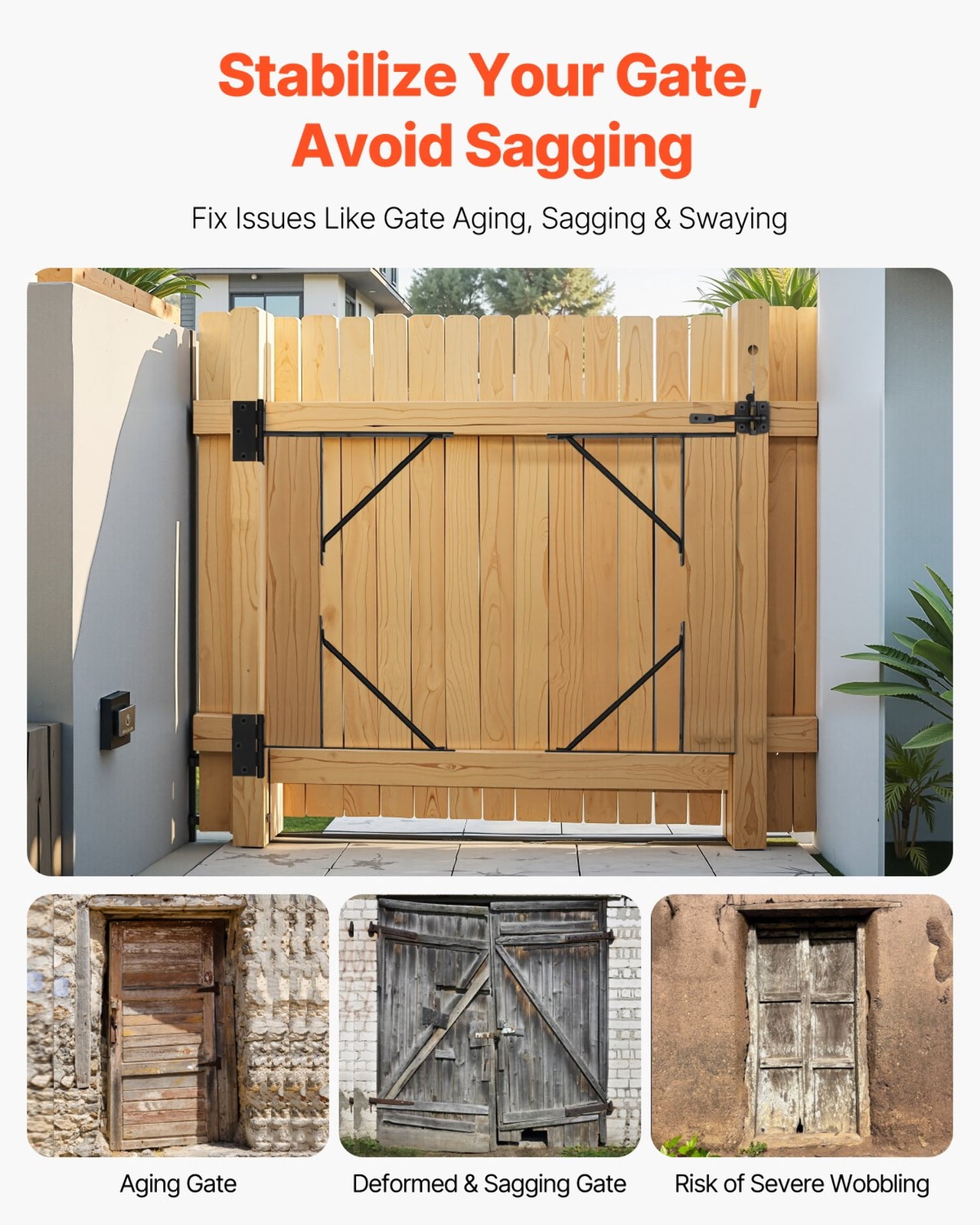 Gate Corner Brace Bracket 2 Sets Anti Sag Gate Frame Hardware Kit for ...