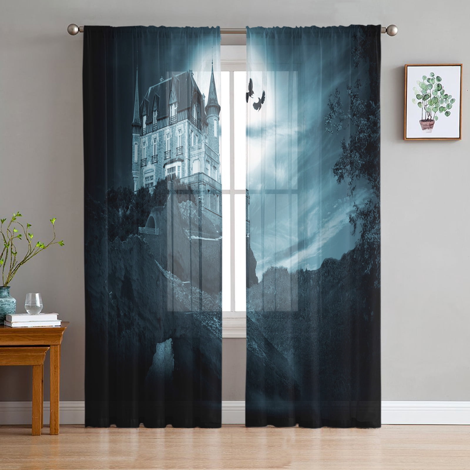 Gate Mystery Dark Halloween Horror Forest Sheer Curtains for Living ...