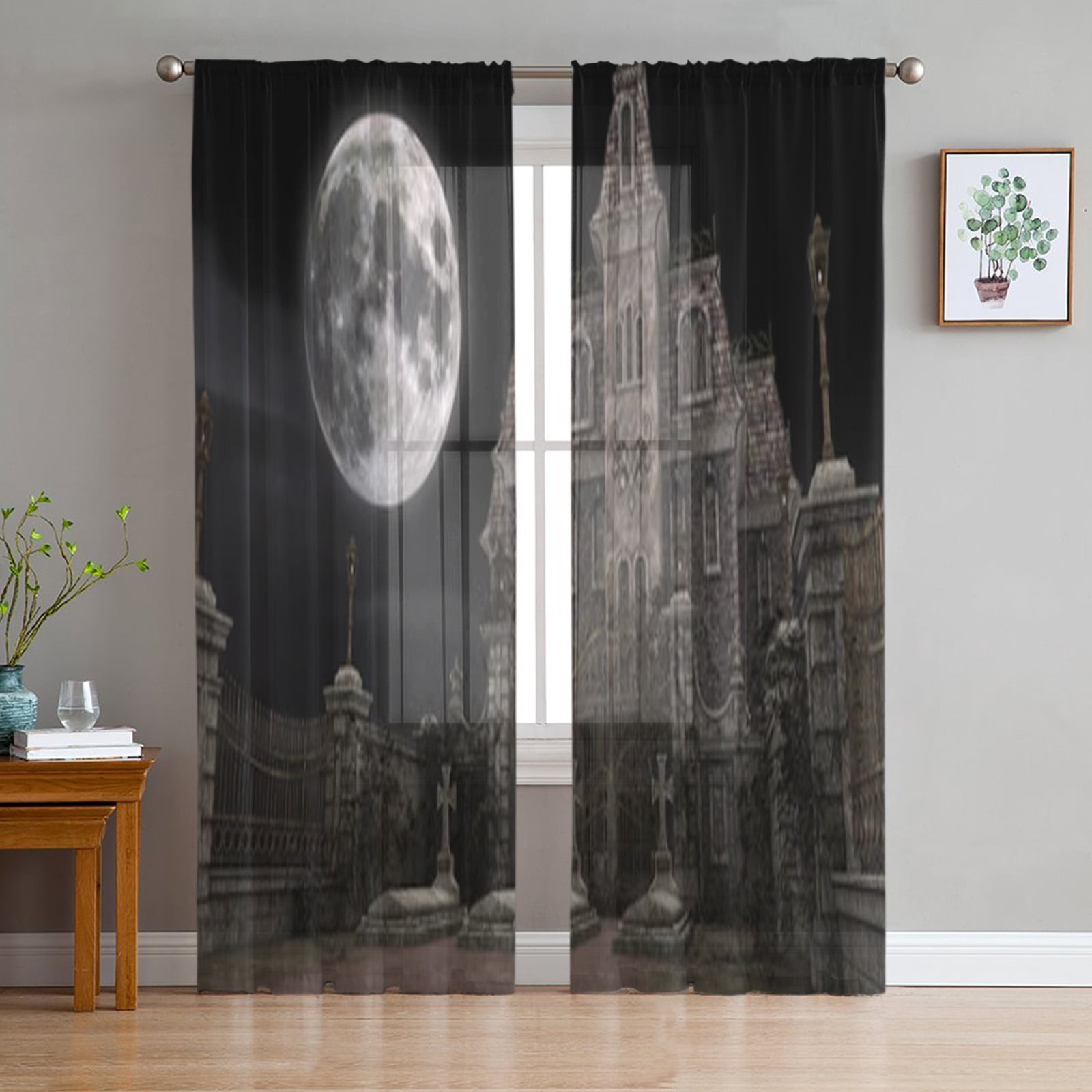 Gate Mystery Dark Halloween Horror Forest Sheer Curtains for Living ...