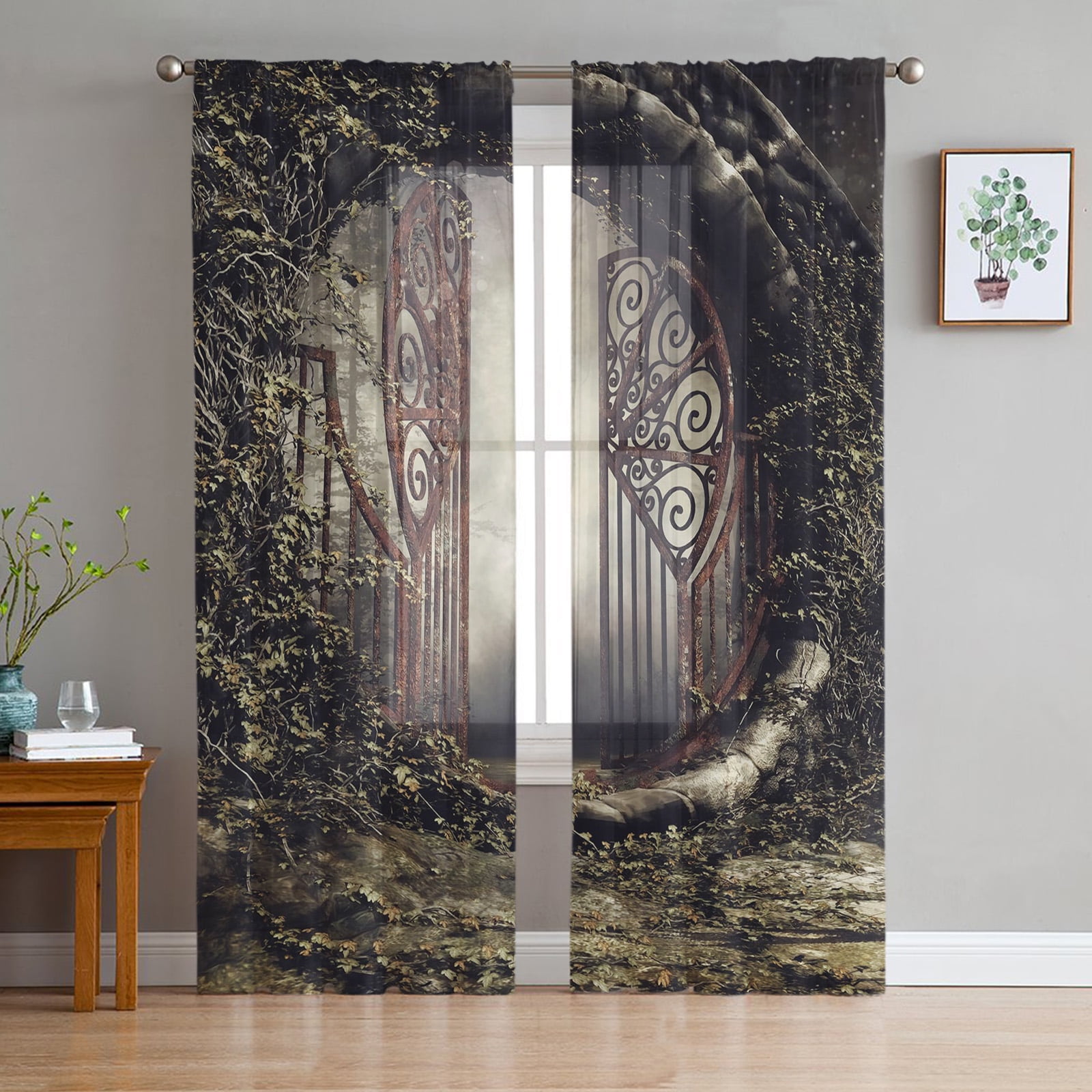 Gate Mystery Dark Halloween Horror Forest Sheer Curtains for Living ...