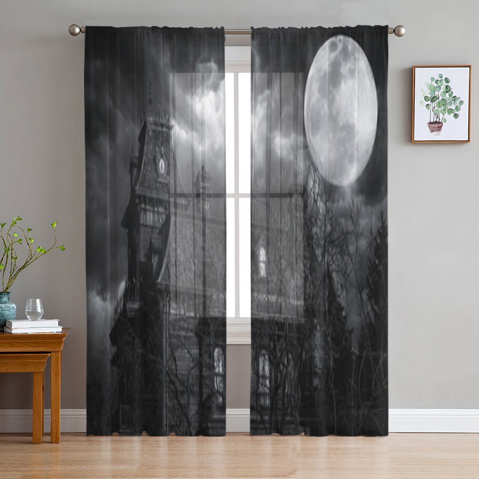 Gate Mystery Dark Halloween Horror Forest Sheer Curtains for Living ...