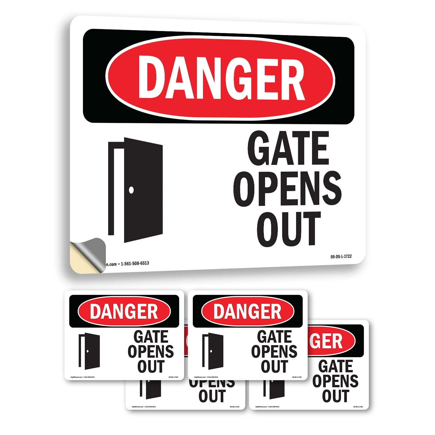 Gate Opens Out OSHA Danger Vinyl Decal Label 5 Inch x 3.5 Inch - 5 Pack ...
