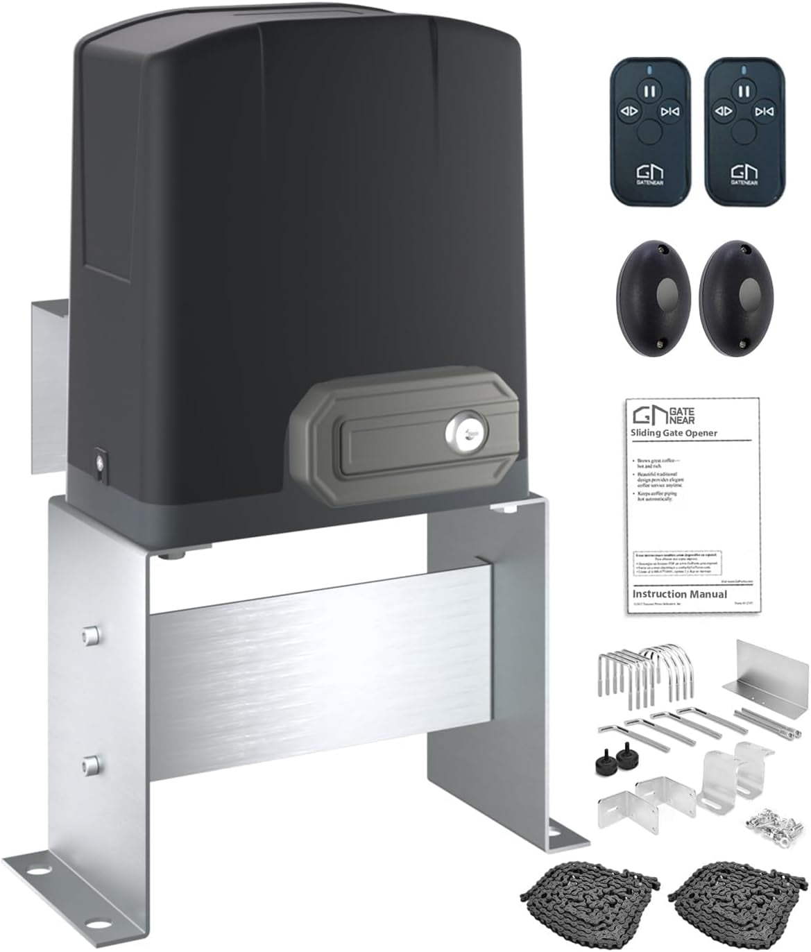 GateNear Automatic Sliding Gate Opener up to 1800lb with 2 Remote ...