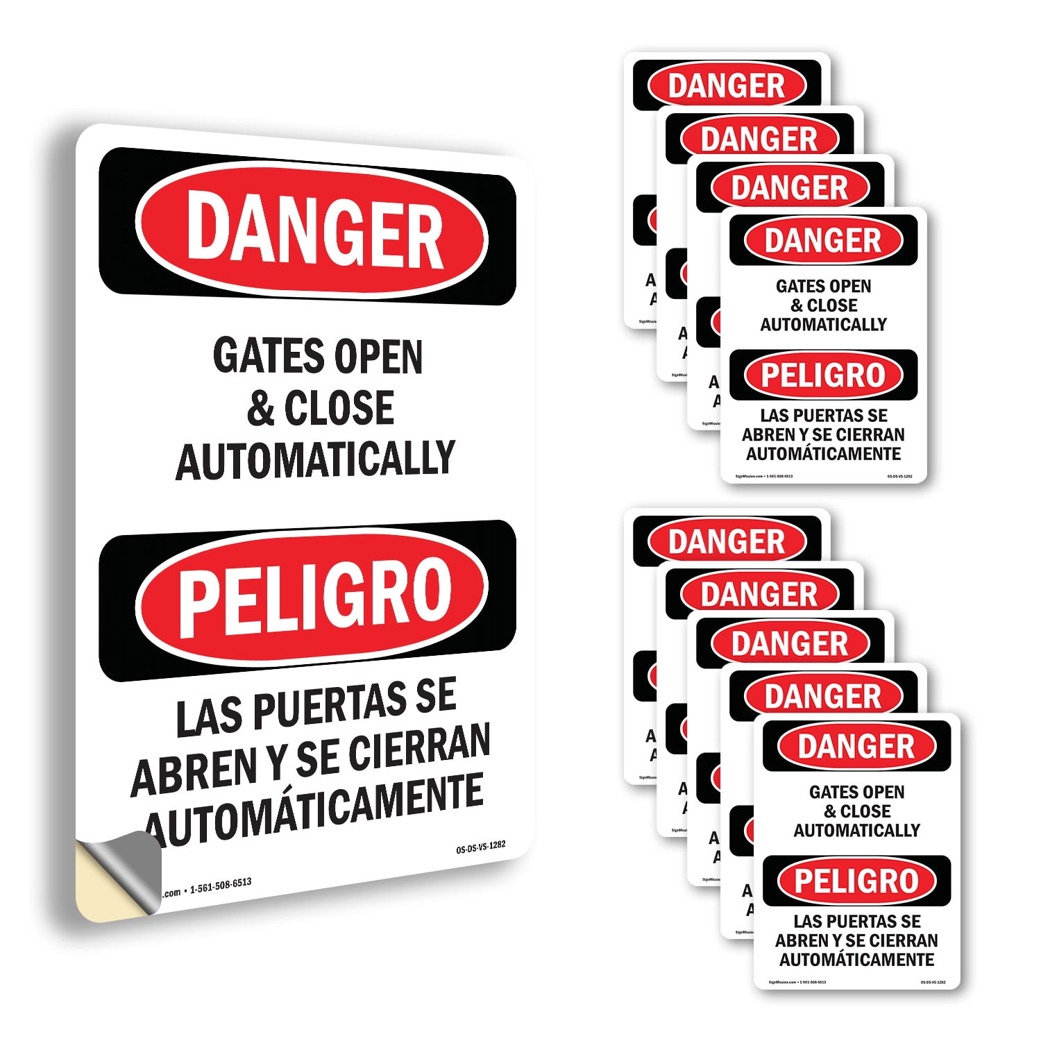 Gates Open And Close Automatically Bilingual OSHA Danger Vinyl Decal ...