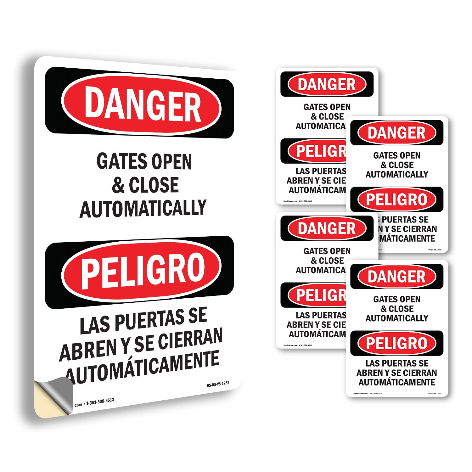 Gates Open And Close Automatically Bilingual OSHA Danger Vinyl Decal ...