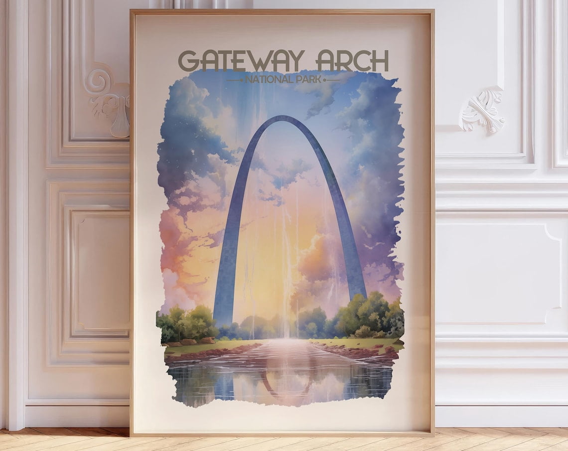 Gateway Arch National Park Watercolor Travel Poster - Us National Parks ...