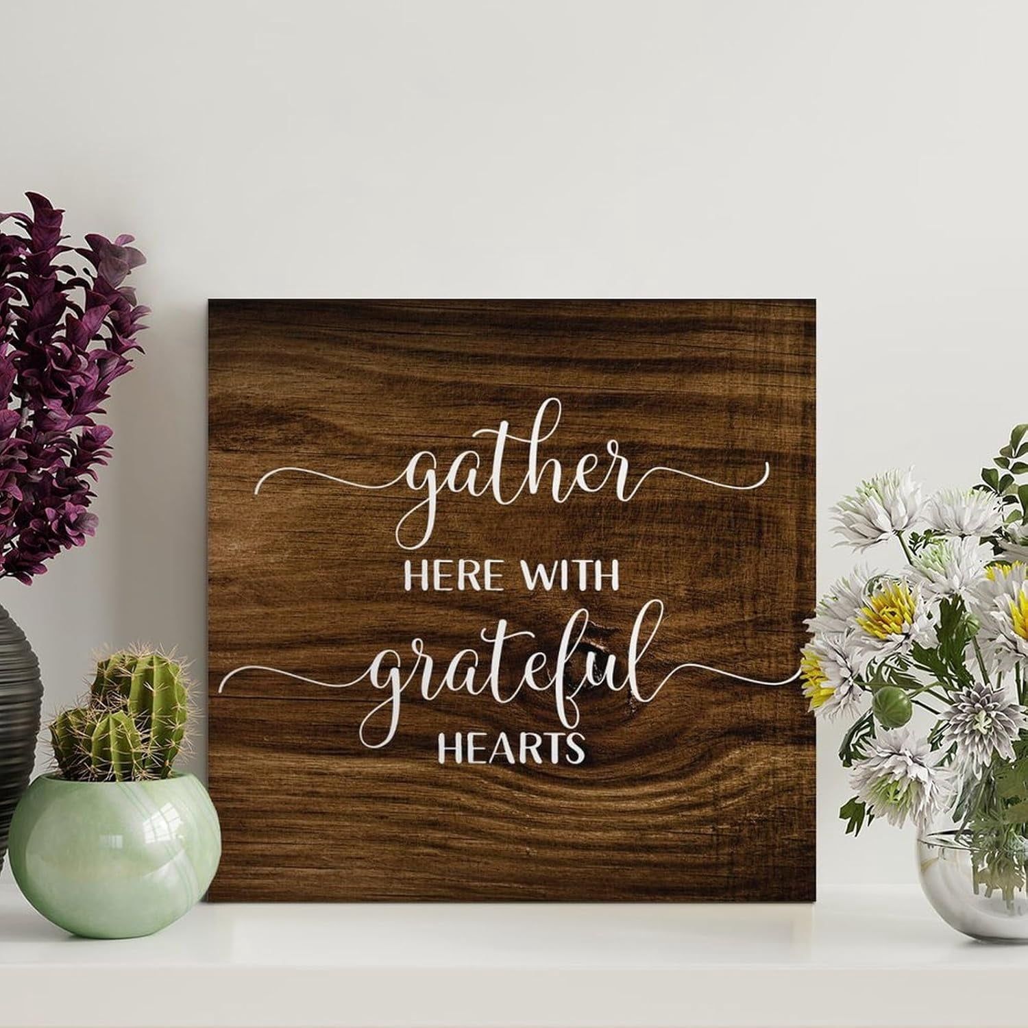 Gather Here With Grateful Hearts Bohemia Wood Plaque Motivational Wall ...