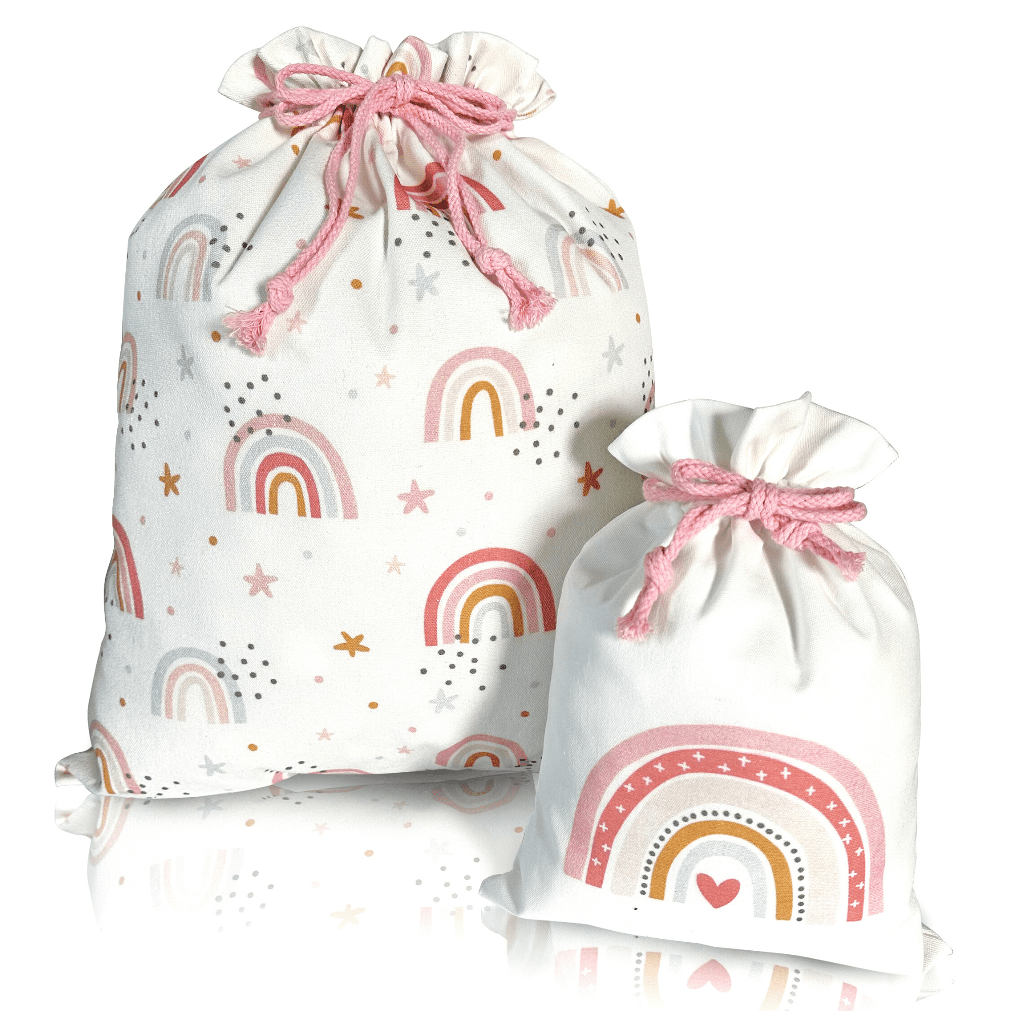 Gather & Knot Reusable Baby Shower Gift Bag Set, Pink Rainbow Fabric ...