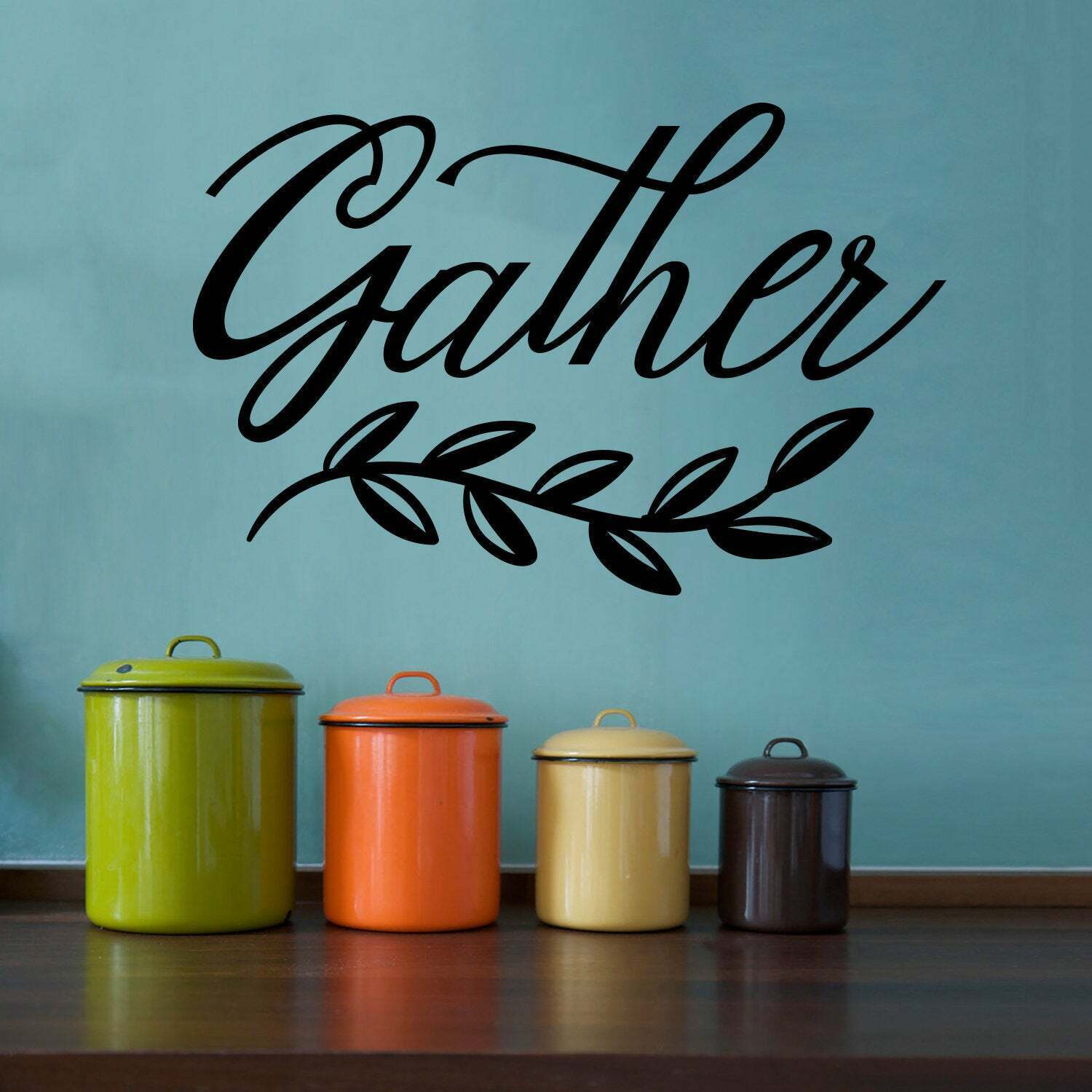 Gather Leaves Family Rustic Farmhouse Home Wall Decal Words Decor ...