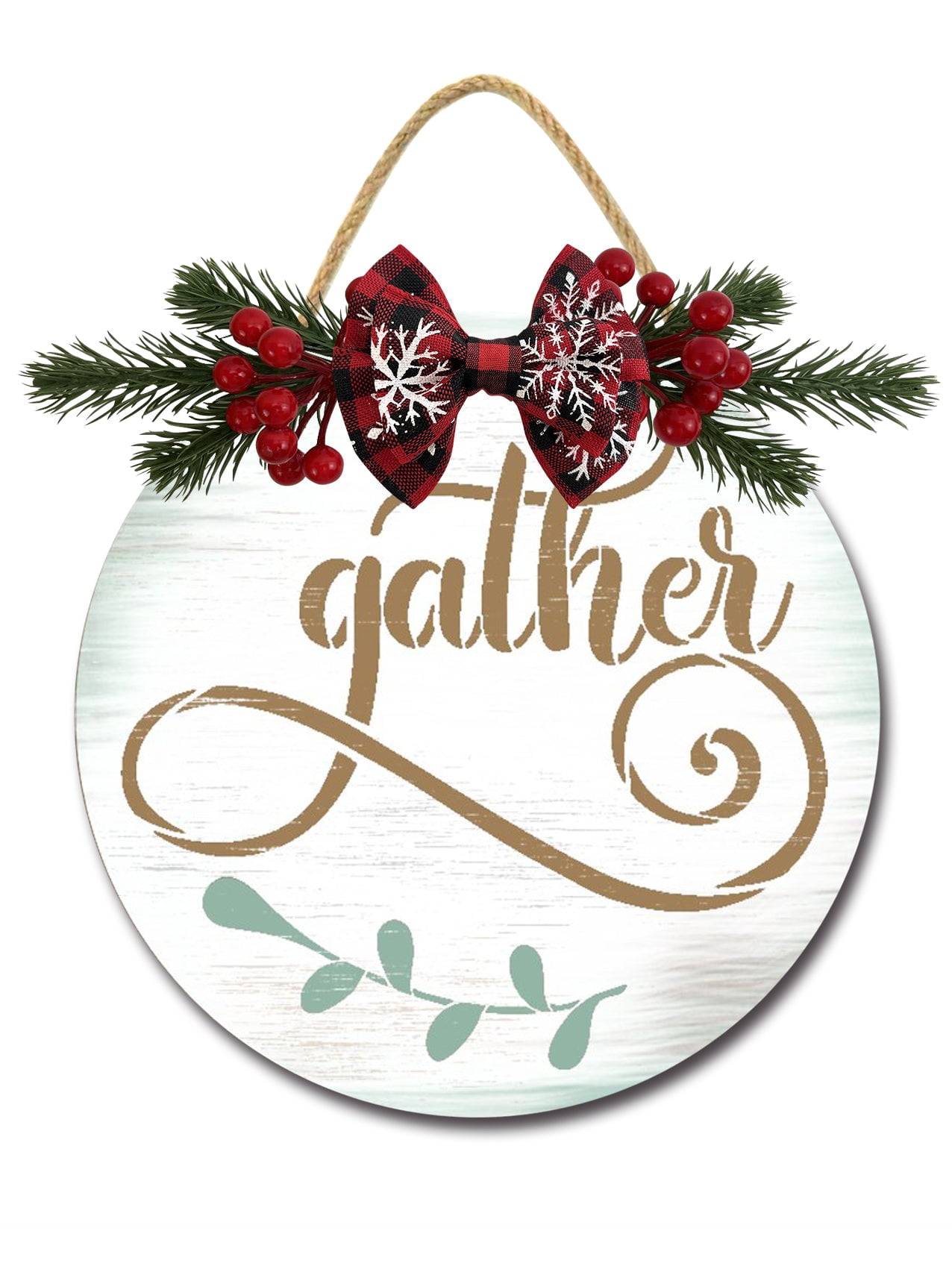 Gather Sign Front Door Porch Decorations, Round Rustic Wood Hanging ...