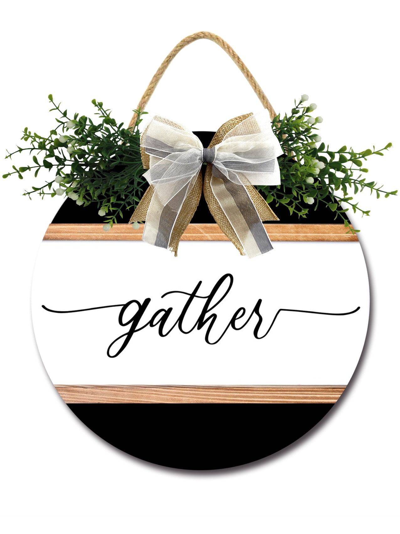 Gather Sign Front Door Porch Decorations, Round Rustic Wood Hanging ...