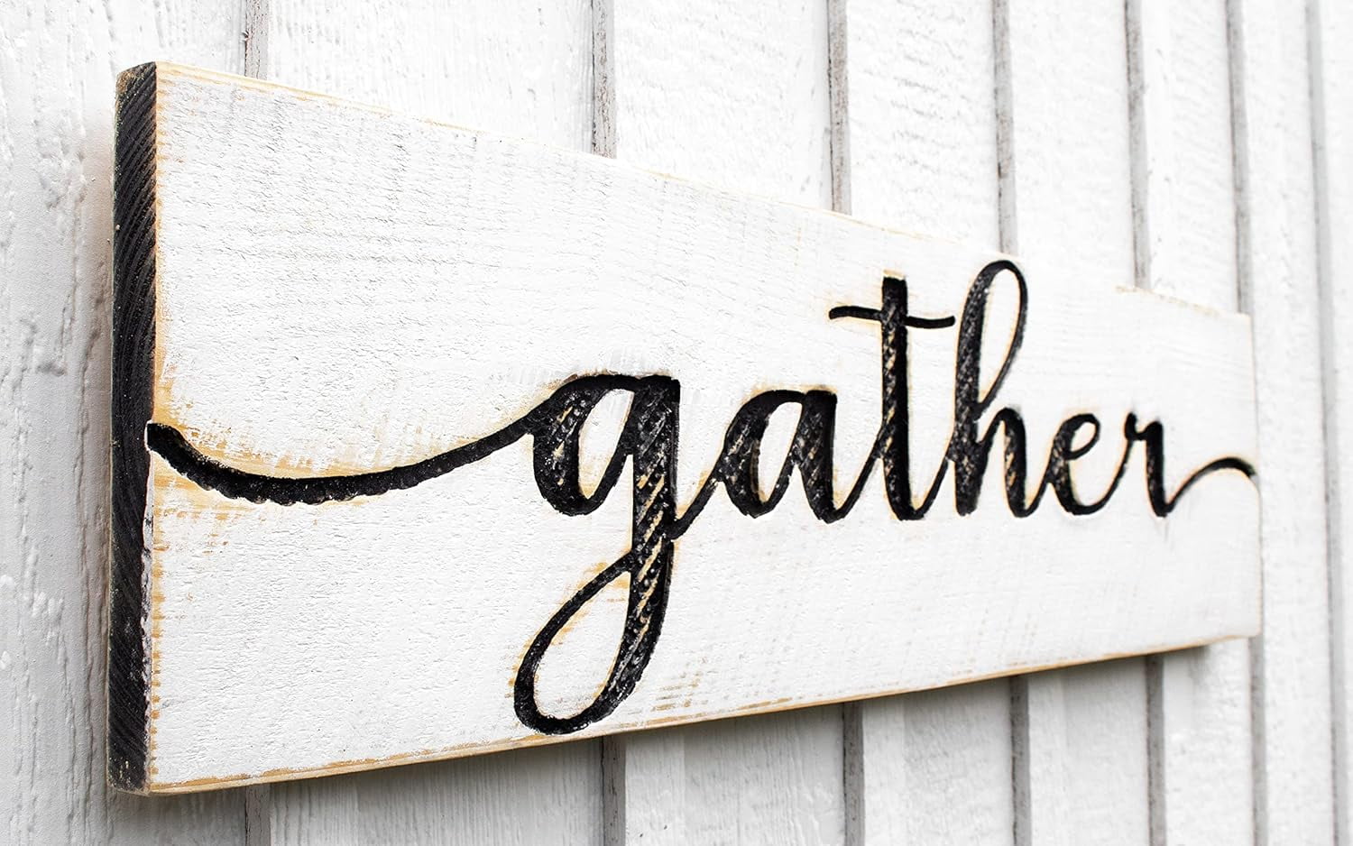 Gather Sign Script - Carved in a 40"x10" Solid Wood Board | Rustic ...